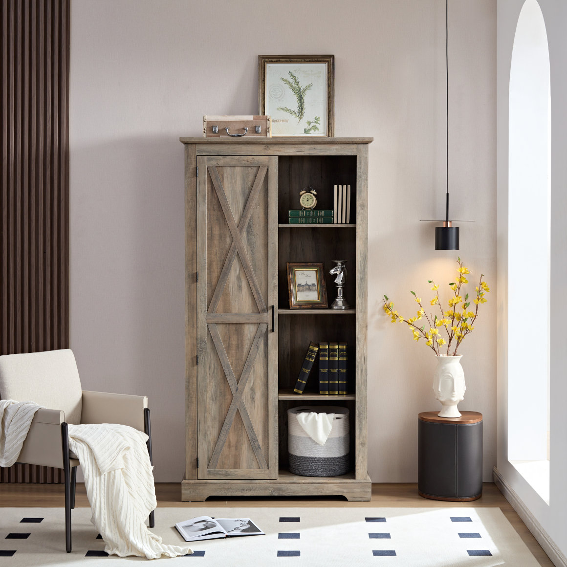 Ophelia & Co. Tall Storage Cabinet Barn Door Storage Country Wood ...