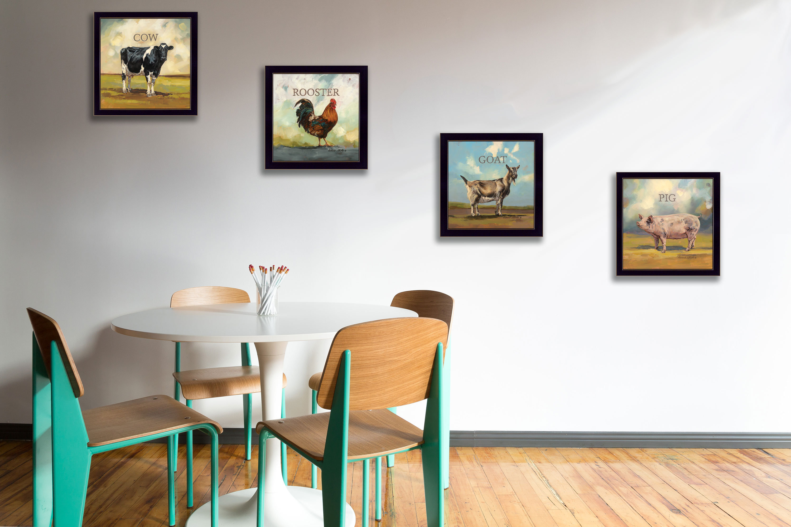 August Grove Farm Animals 4-Piece Vignette Framed Wall Art for Living ...