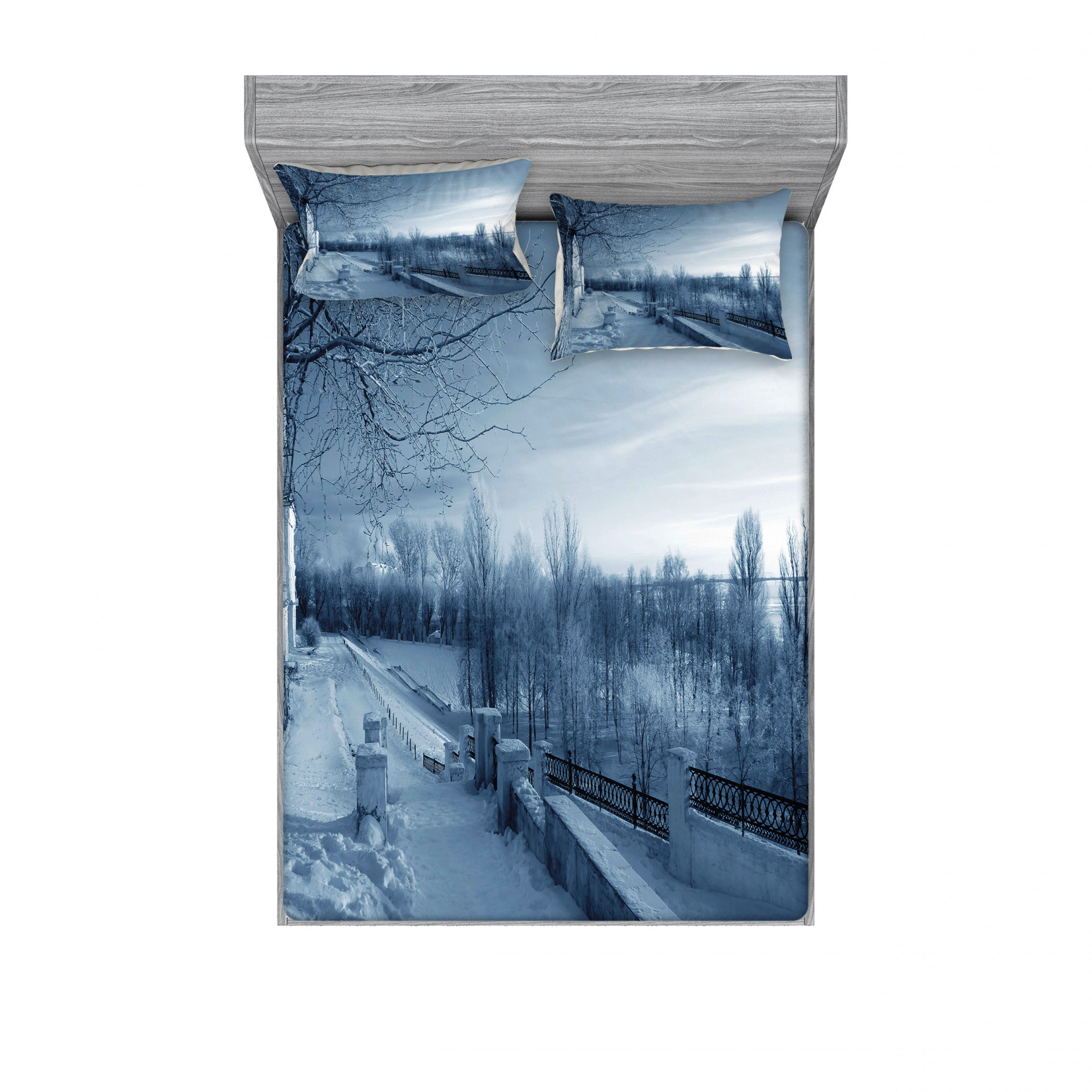 Ambesonne Ice Cold Frozen Snowy Scenery From Castle Like Balcony with ...