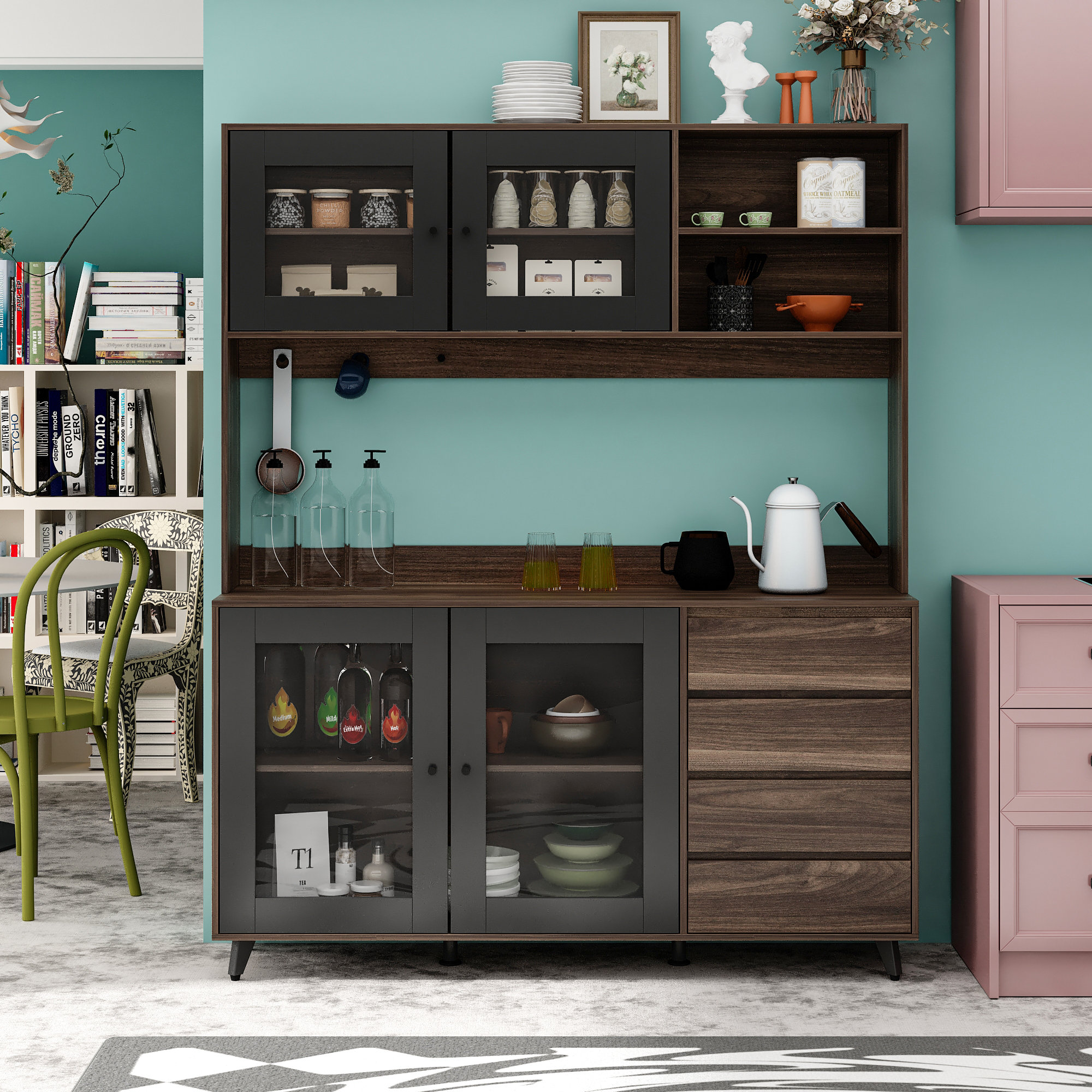 Wade Logan® Brokaw 62.9'' Wide Wooden Kitchen Cabinet & Reviews ...