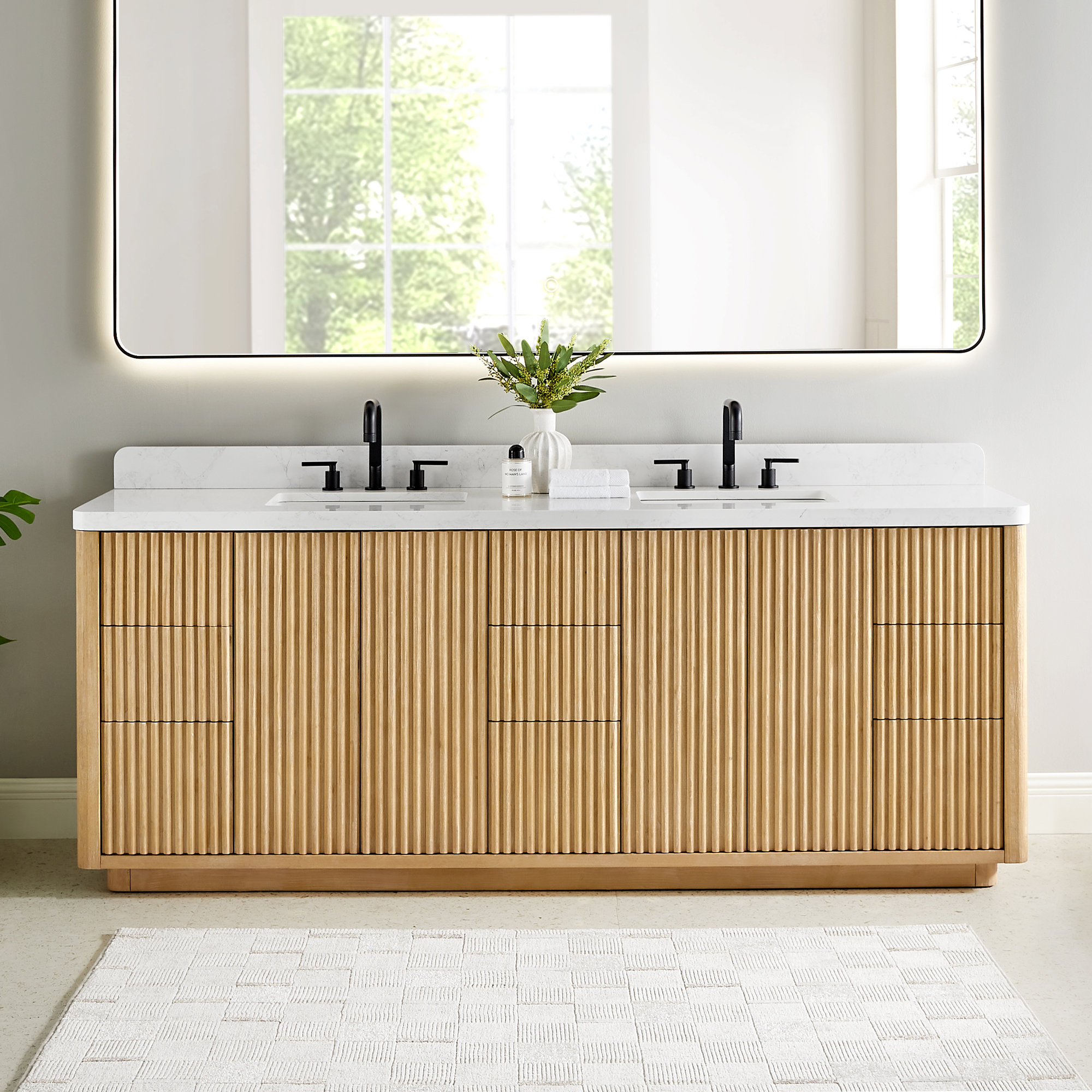 Foundry Select Clayton 84" Double Bathroom Vanity in Washed Light Brown ...