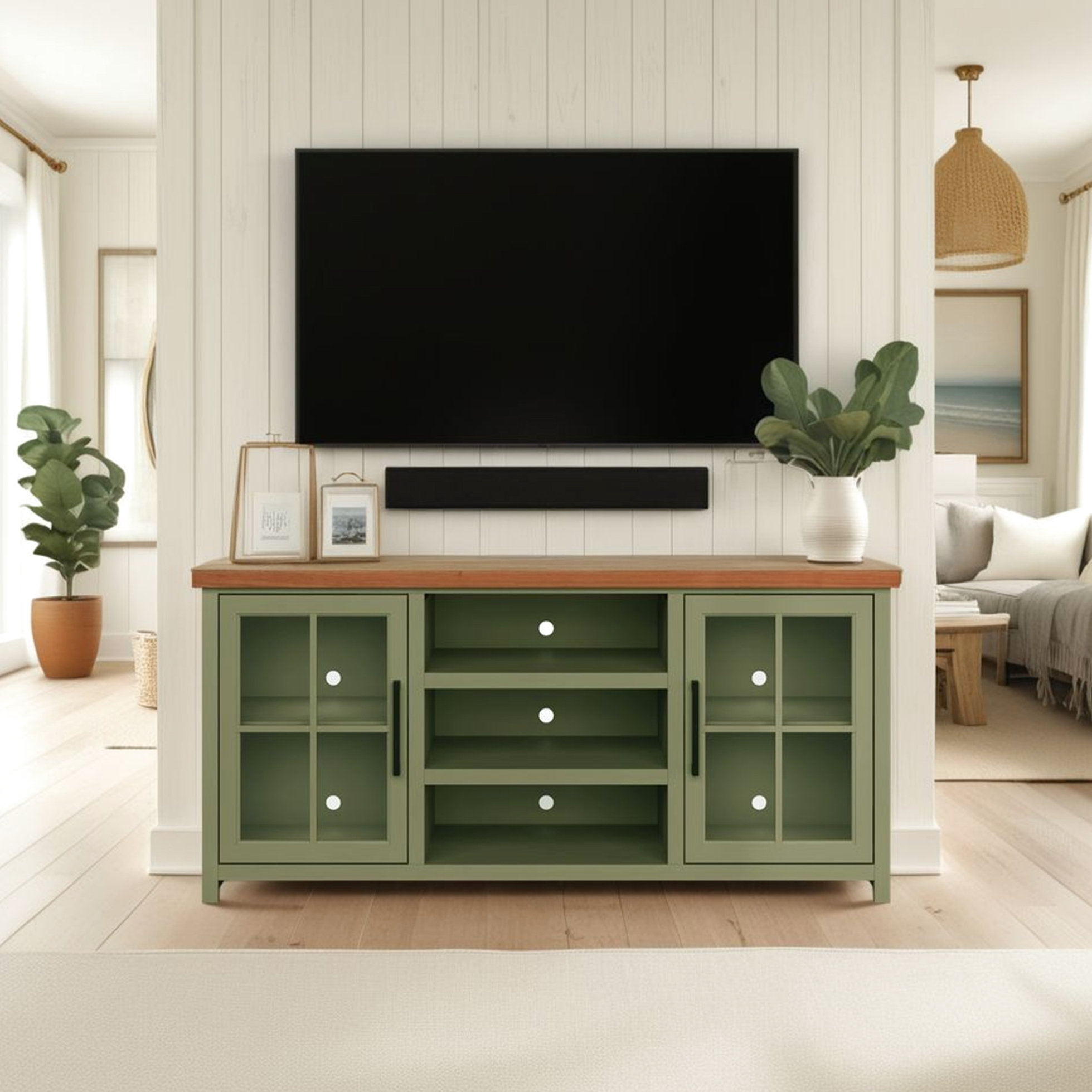 Red Barrel Studio® No Assembly 67 Inch Tv Stand Console, Sage And ...