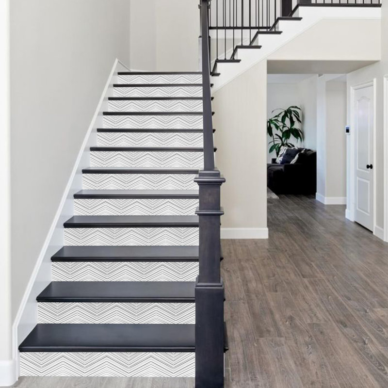 Ebern Designs Bohemian Herringbone Abstact Peel &Stick Tlie Stair Riser ...