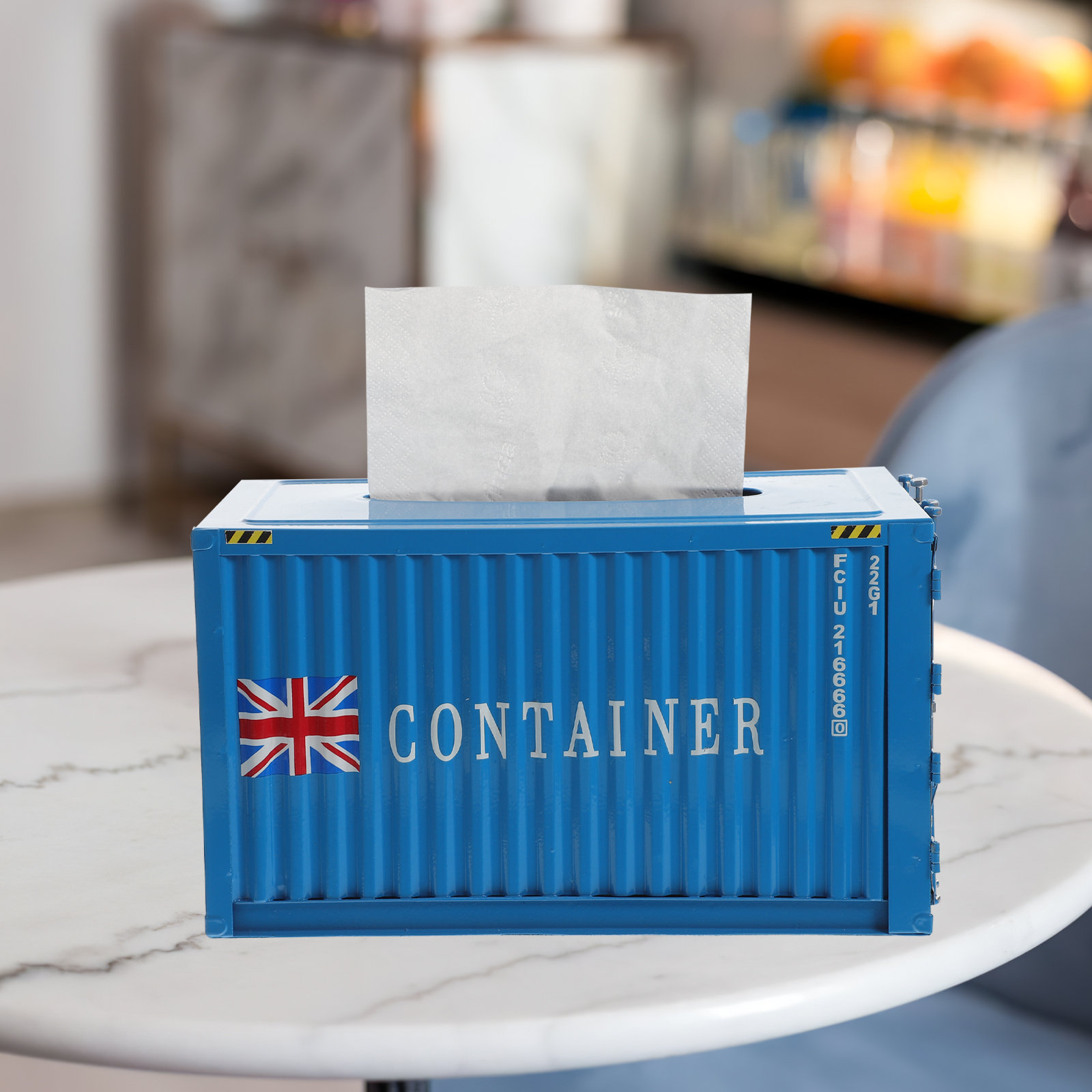 17 Stories Creative Shipping Container Tissue Box Blue Pumping Metal ...