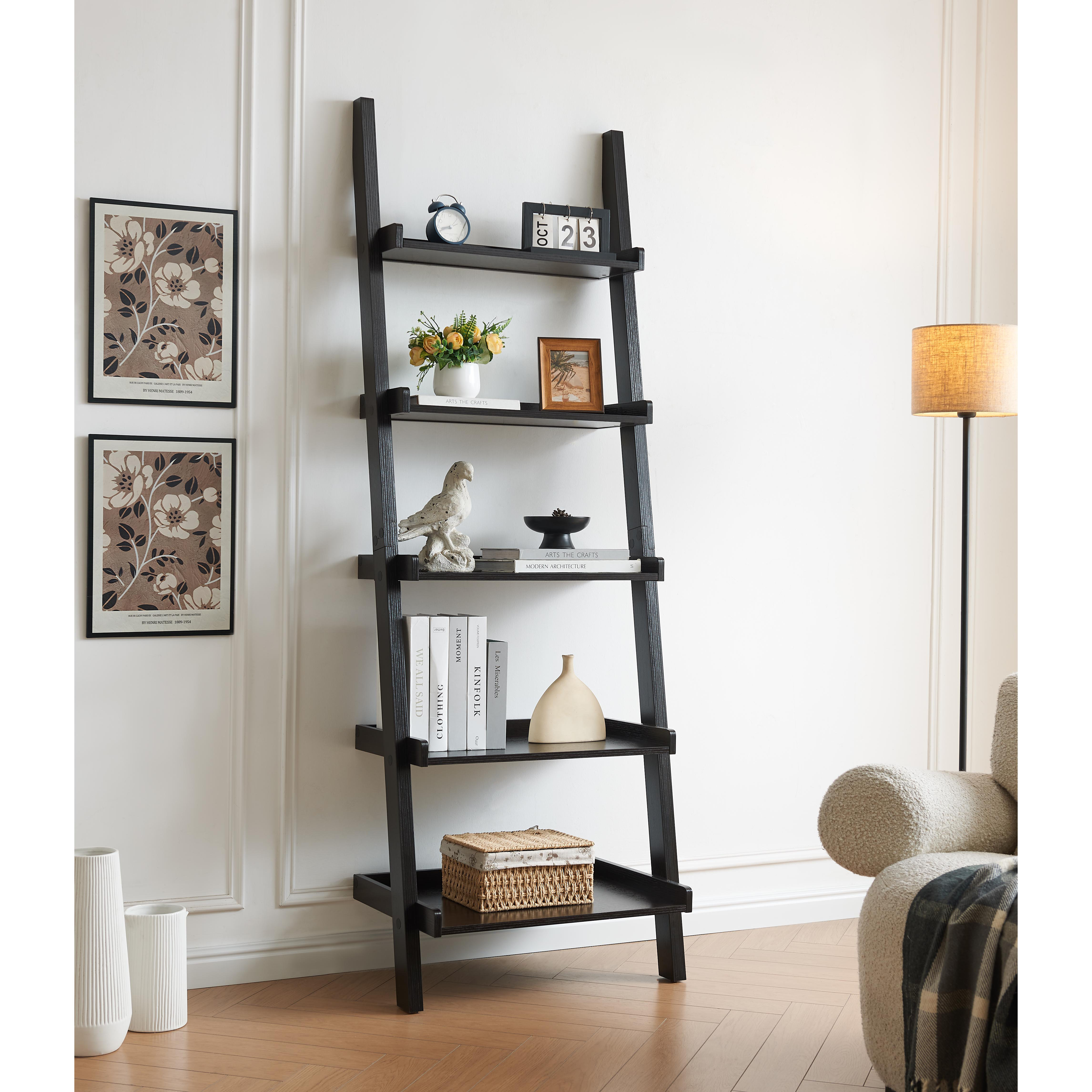 George Oliver Bookcase Ladder Five Multi Depth Shelves with Back ...