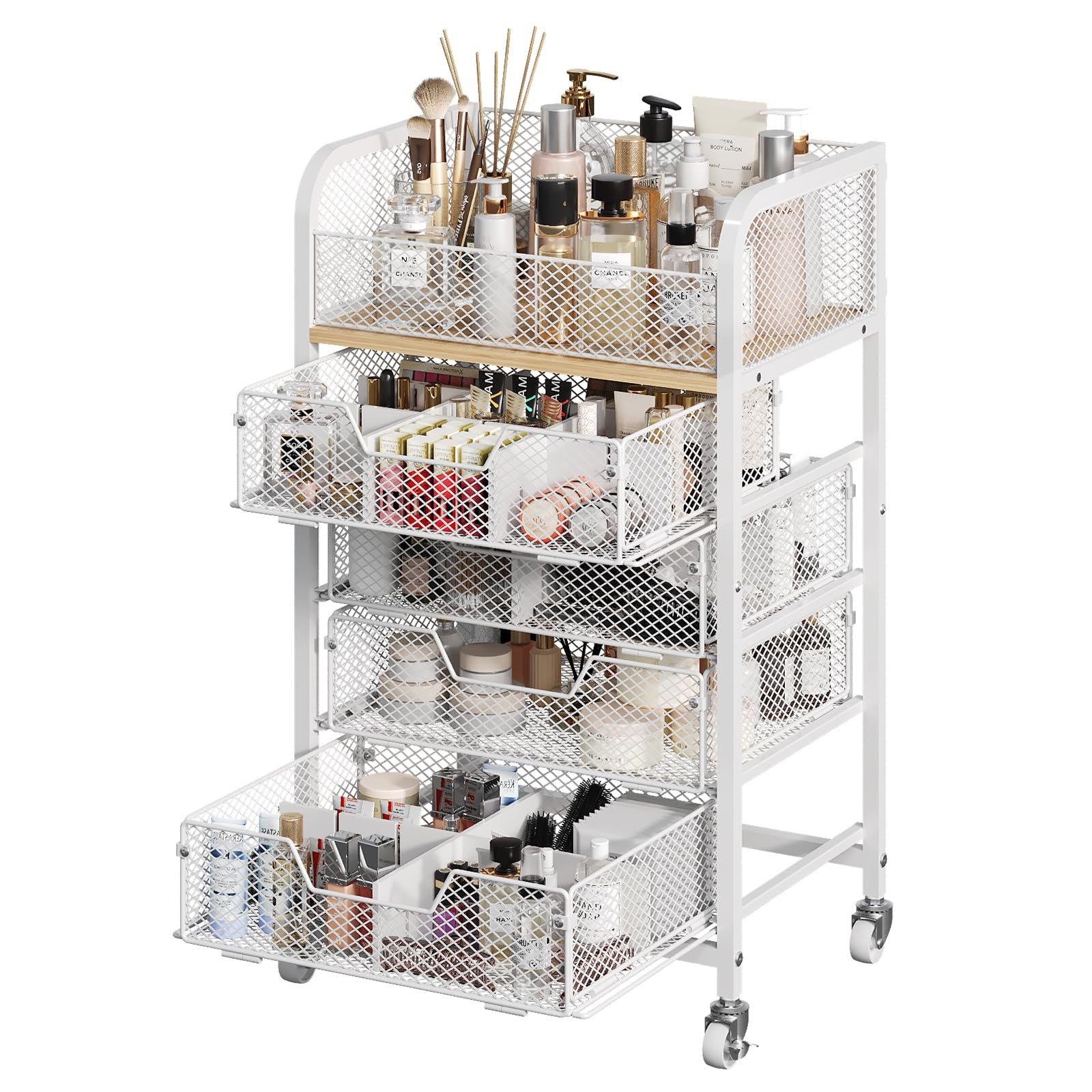 Co-t Rolling Makeup Cart With 4 Drawers, Cosmetics & Skincare Organizer ...
