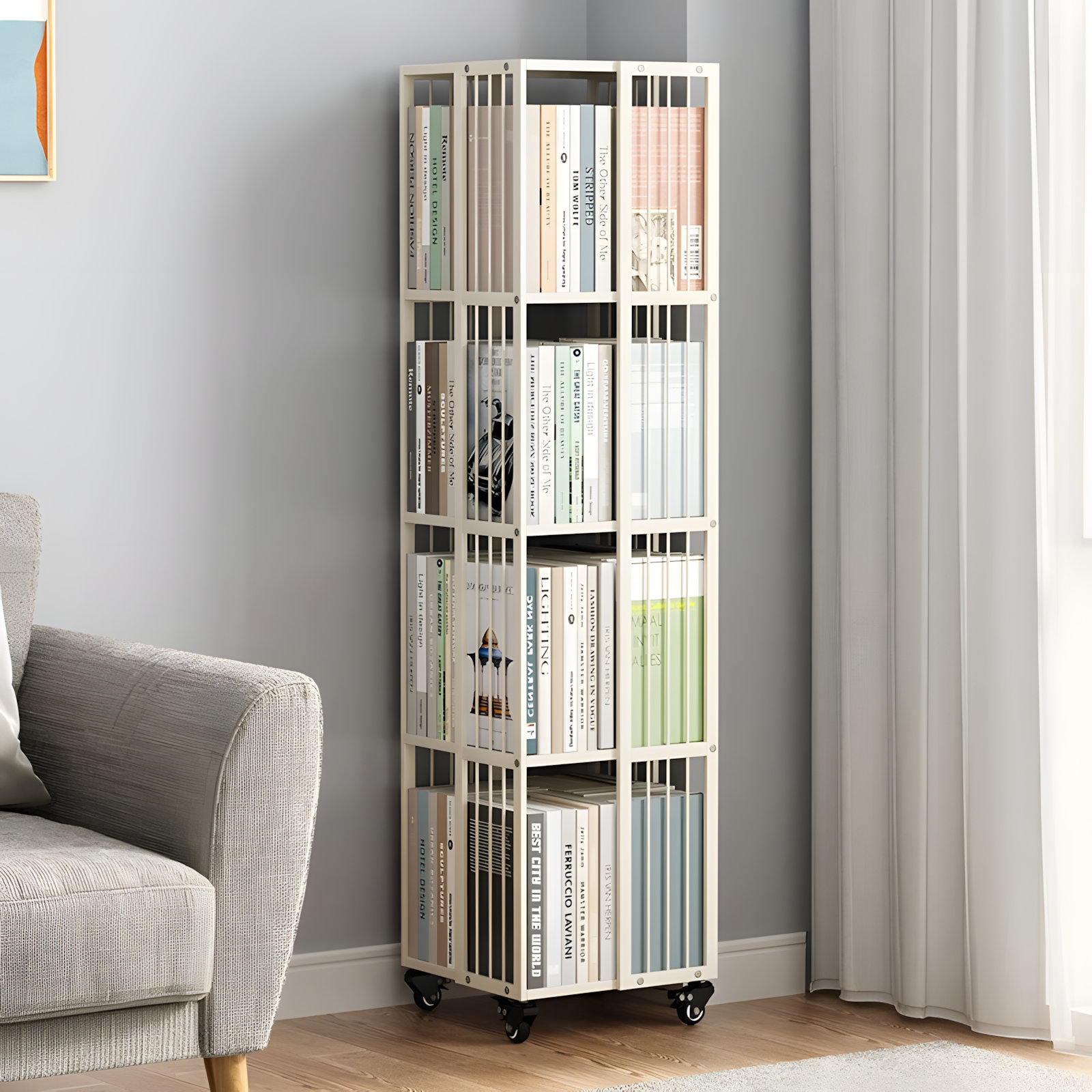 Ebern Designs 360 Degree Rotating Bookshelf - Freestanding Mobile Book ...