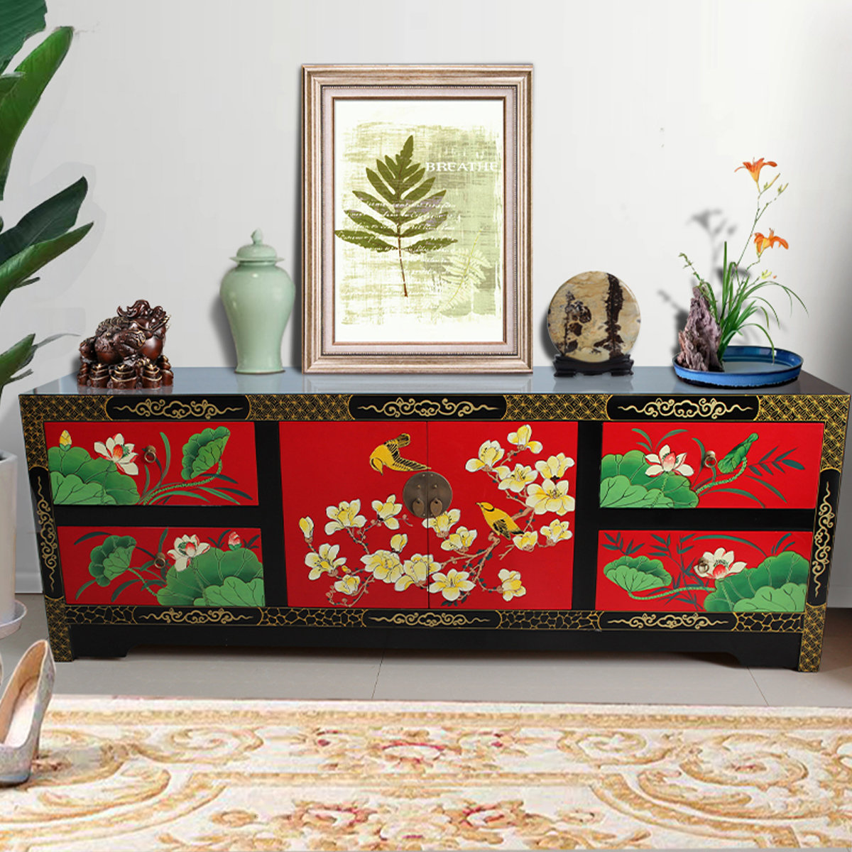 Feel High Pillows 66.14" Red Standard Solid Wood TV Stands - Wayfair Canada
