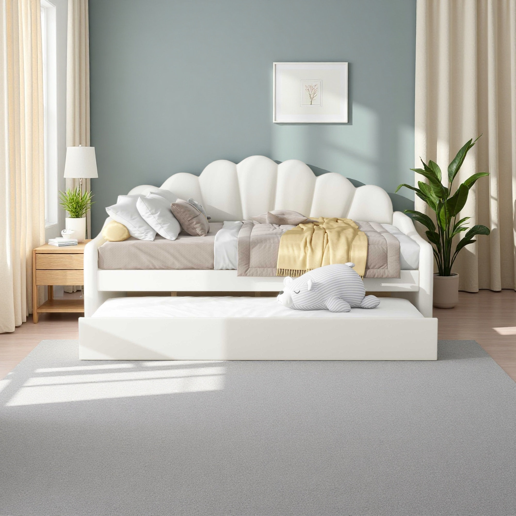 Latitude Run® Full Size Upholstery Daybed Frame With Shall Shaped ...