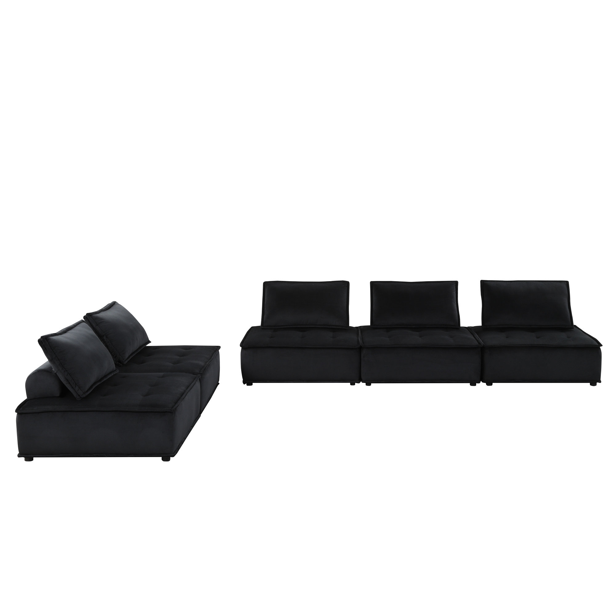 Latitude Run® Black Velvet Sectional With 120" Seat And Foam Filled ...