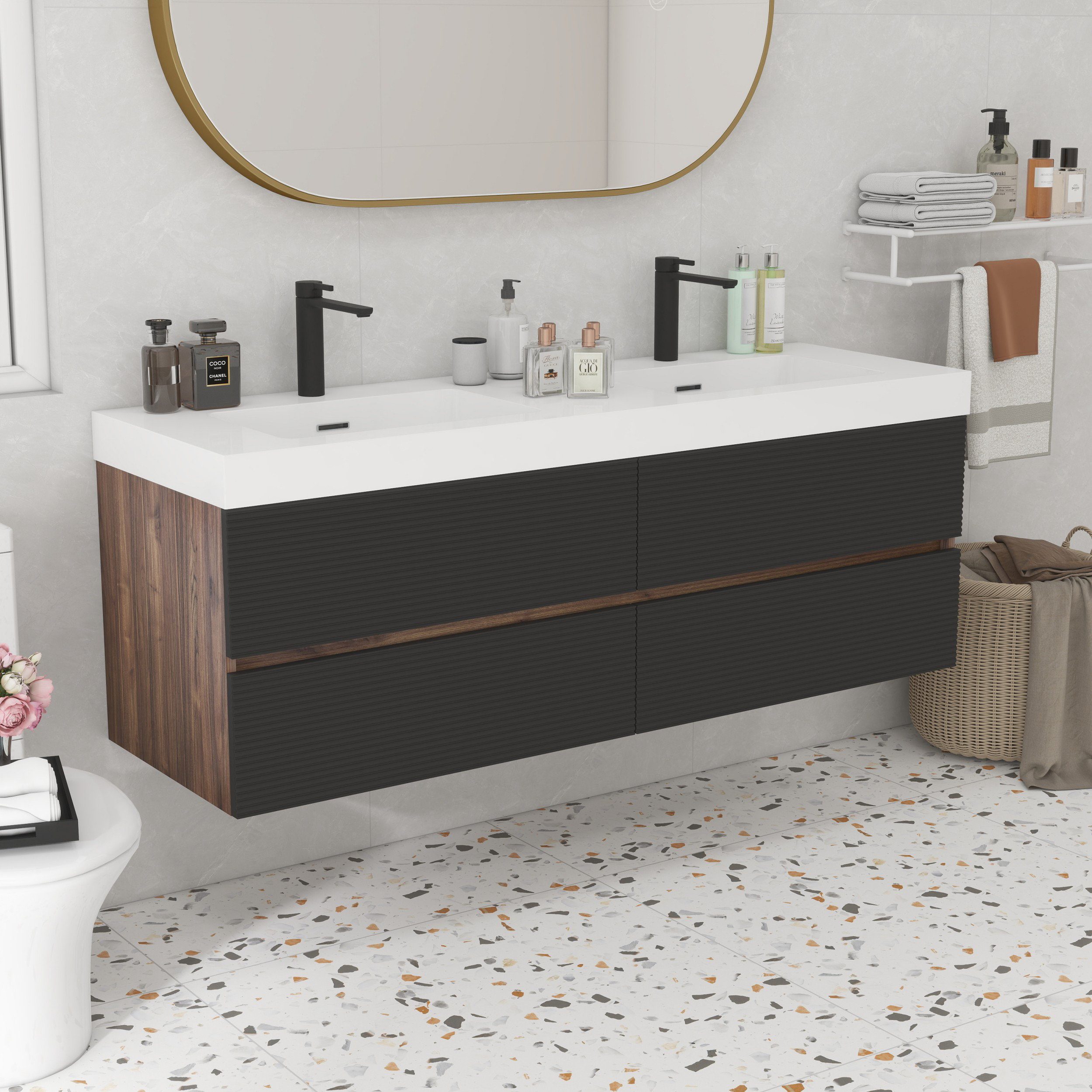 Latitude Run® 60 Inch Wall Mounted Floating Bathroom Vanity - Wayfair ...