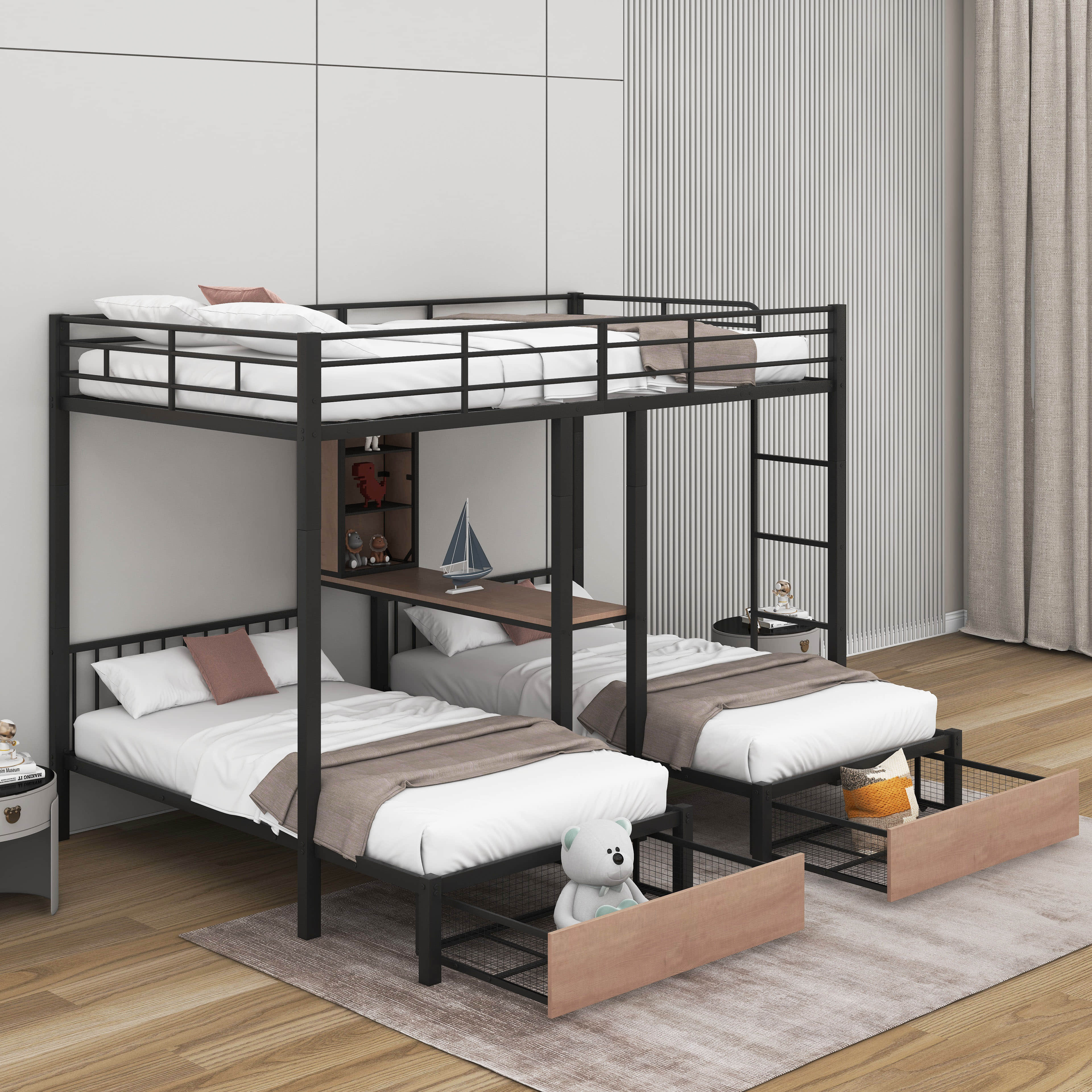 Harriet Bee Jallier Full Over Twin & Twin Triple Bunk Bed with Drawers ...