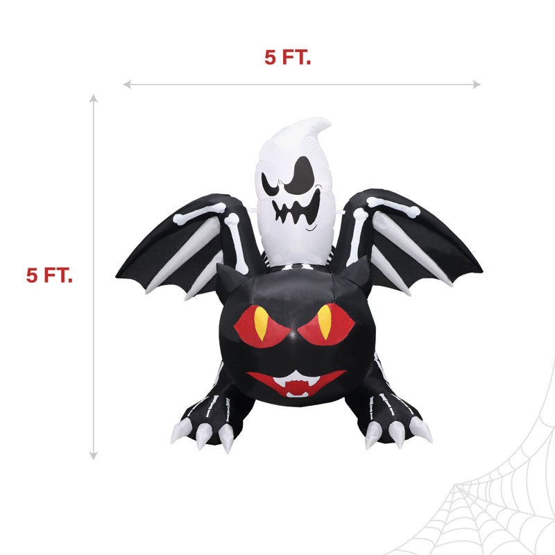 Haunted Hill Farm 5-Ft. Tall Pre-lit Inflatable Black Cat Bat with Red ...