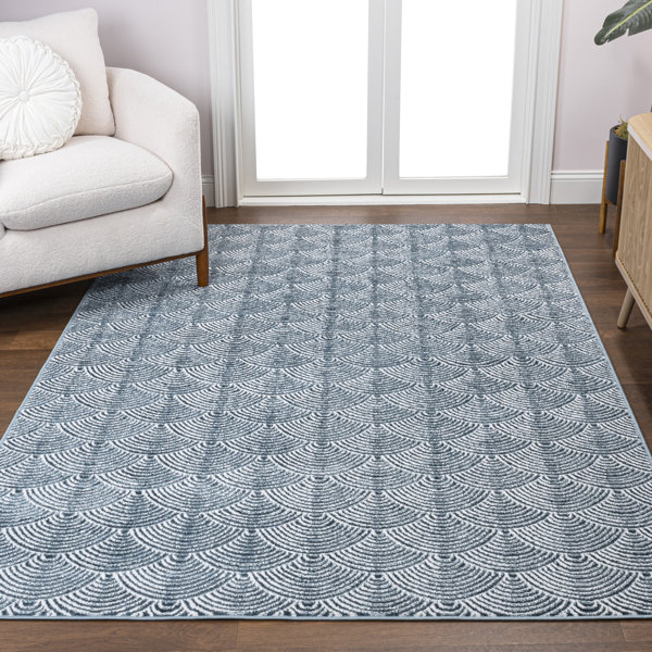 Ebern Designs Simsbury Geometric Art Deco Fan Pattern High-Low Navy ...