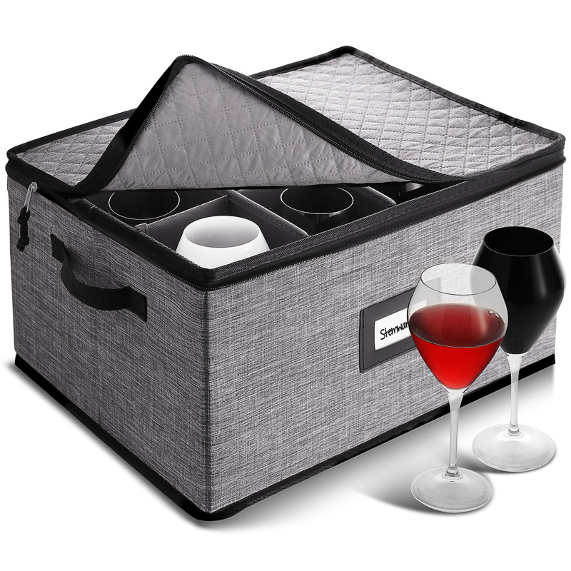Prep & Savour Hard Shell Wine Glass/Stemware Storage Box with Dividers ...