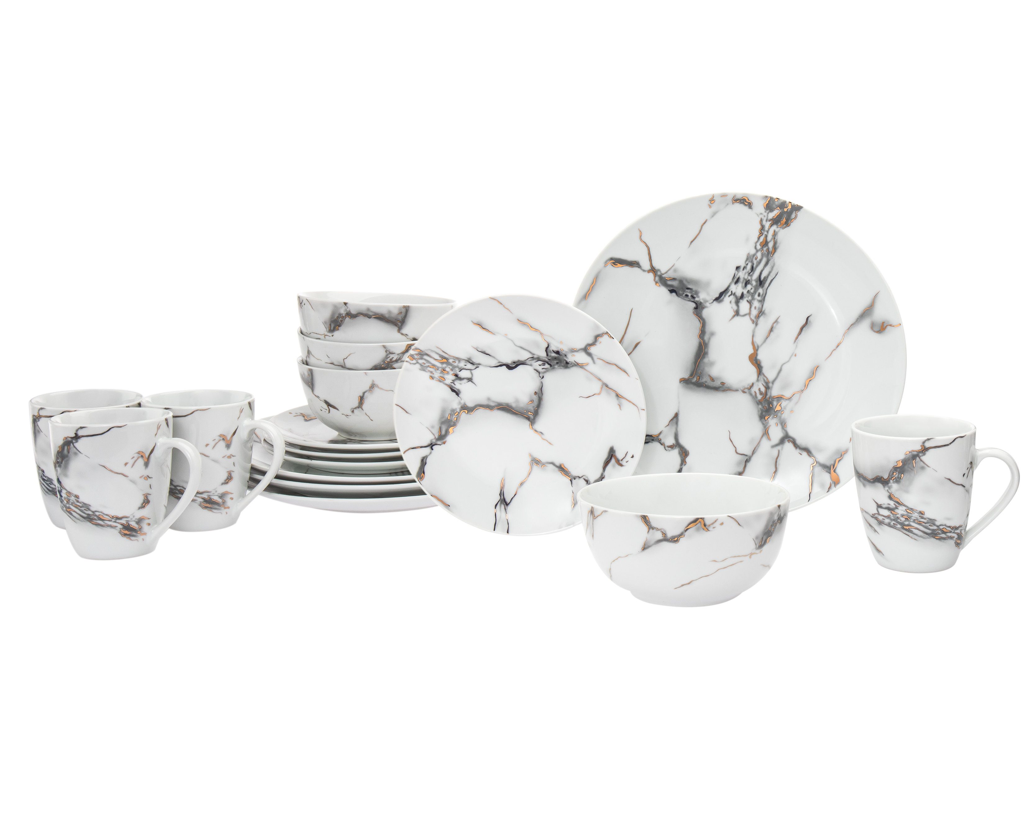 Godinger Silver Art Co Rayo Marble 16 Piece Porcelain Dinnerware Set ...