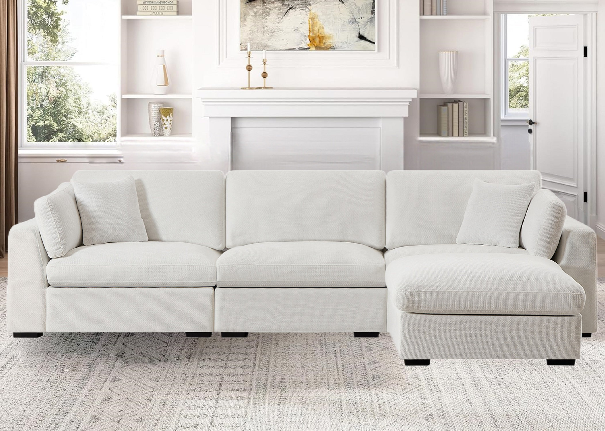 Latitude Run® Modern Wide Sofa Modular Couches & Reversible Ottoman ...