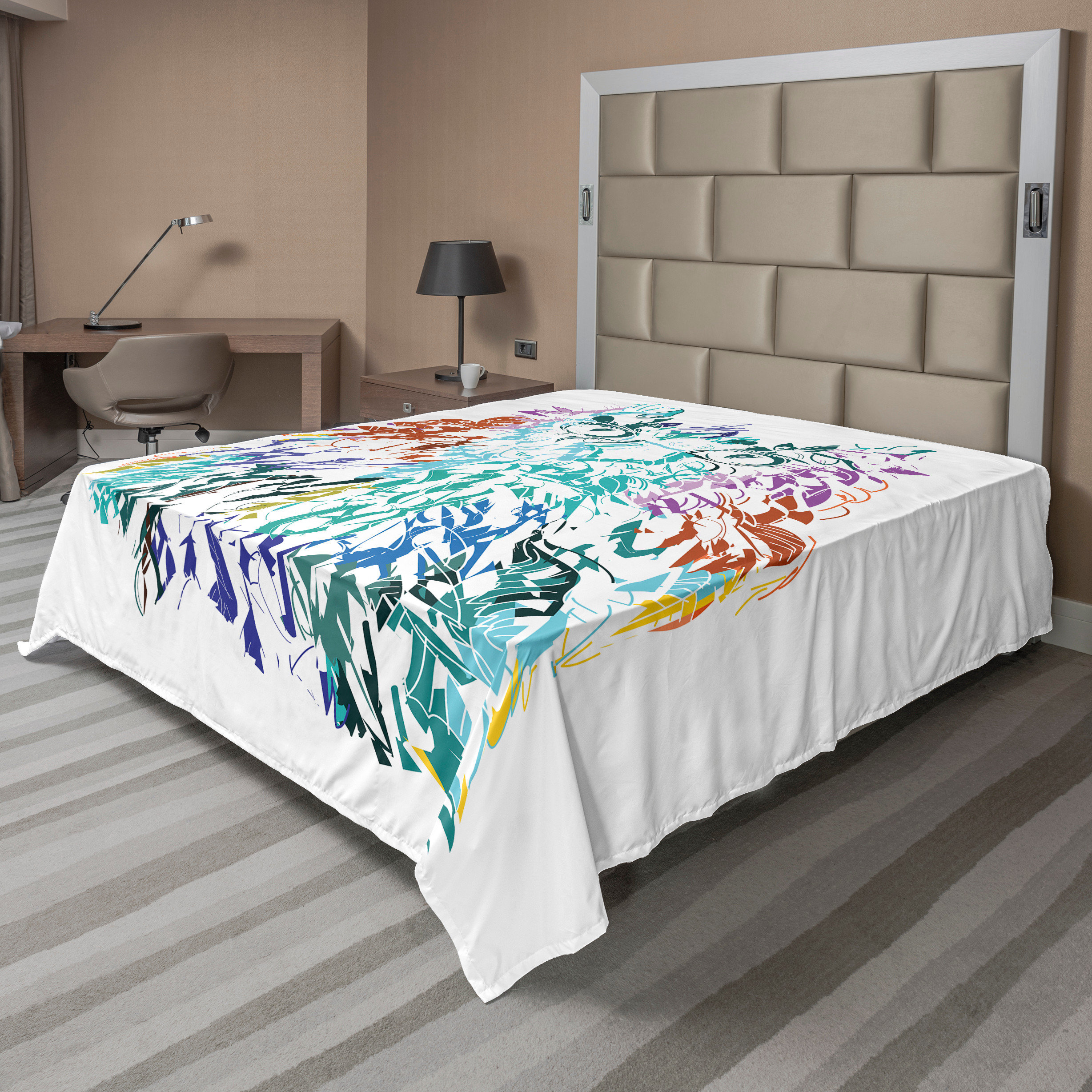 Ambesonne Colorful Top Flat Sheet Feathers Eyes Vision Full Multicolor ...