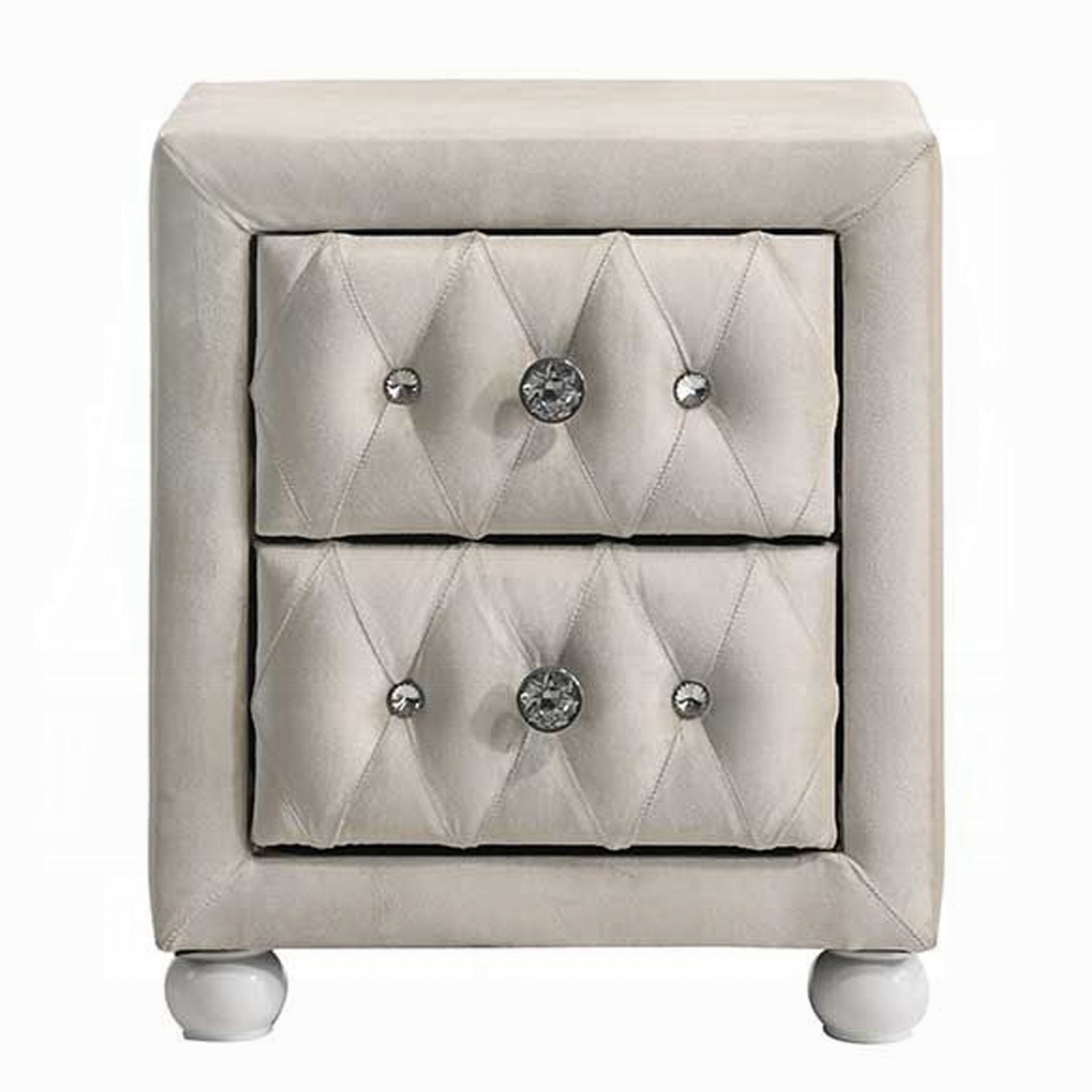 Benjara Rex Nightstand, 2 Drawers, Classic Crystal Tufted Beige ...