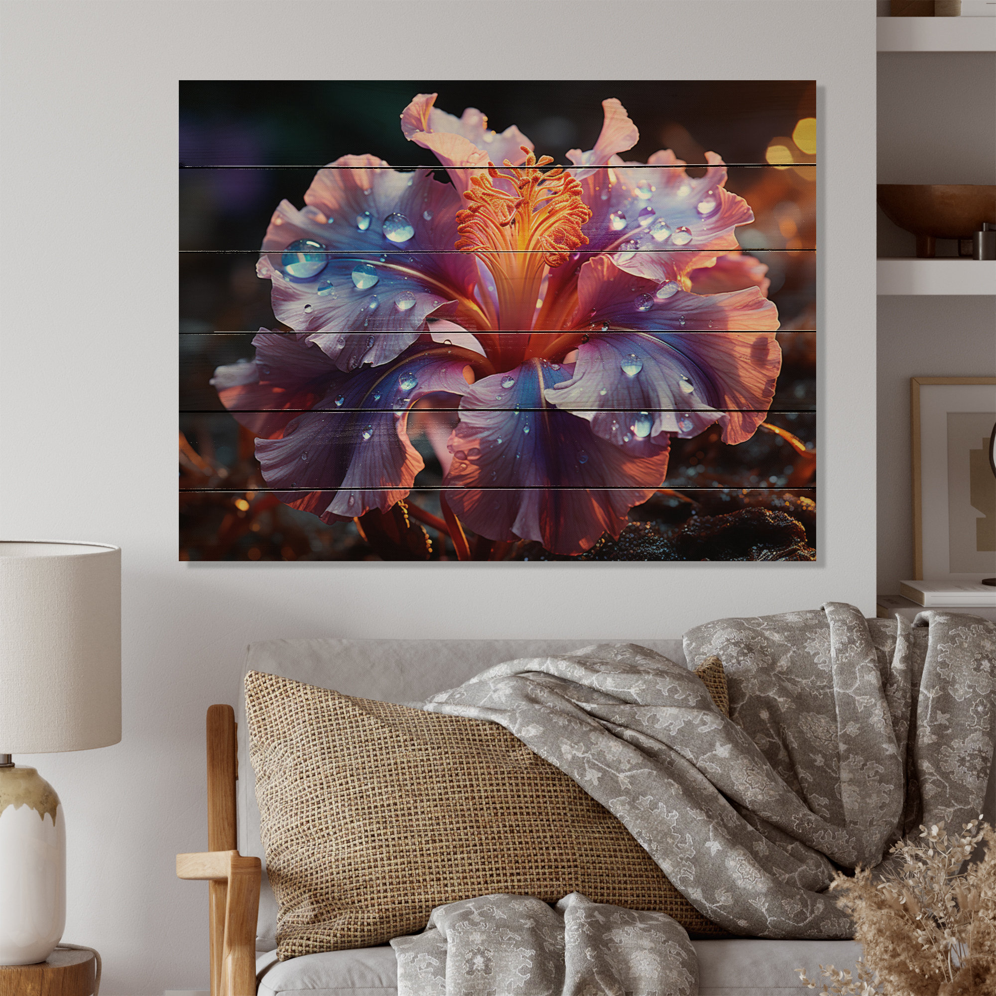 Latitude Run® Flowers Glowing Iris On Wood Print | Wayfair