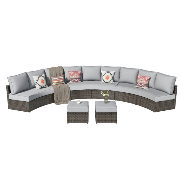 Latitude Run® 5 Piece Half Moon Rattan Sectional Seating Group with ...