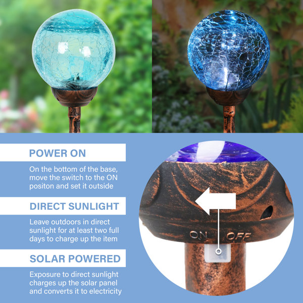 Exhart Solar Crackle Glass Ball Garden Stake with Metal Finial, 4 by 31 ...