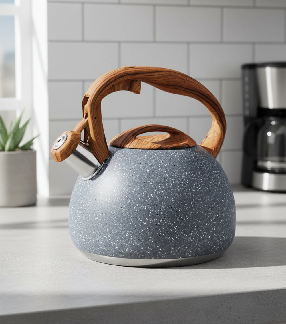 CHAOZHOUJIUJIANG 3.2-Quart Gray Rust-Proof Stovetop Teapot With Whistle ...