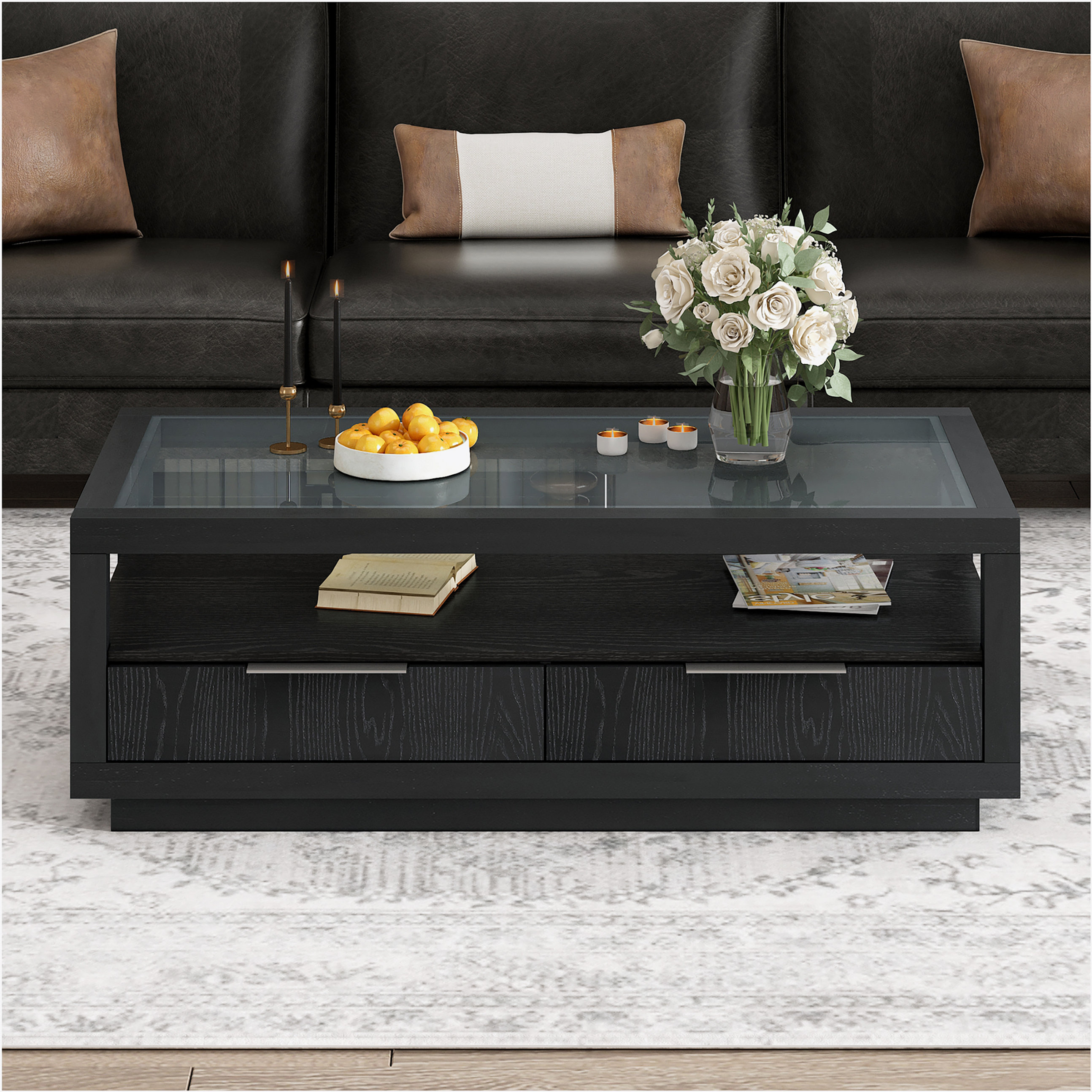 Lark Manor™ Modern Wood Coffee Table with 2 Drawers ,Minimalist Display ...