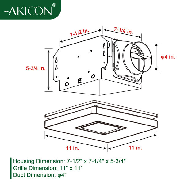 Akicon 90 CFM, 1.5 Sones Exhaust Fan for Bathroom Lighting Energy Star ...
