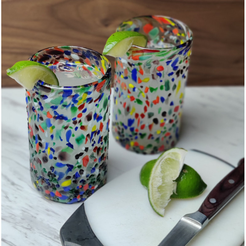 Orren Ellis Gladding Hand Blown Mexican Confetti Rock 14 oz. Drinking ...