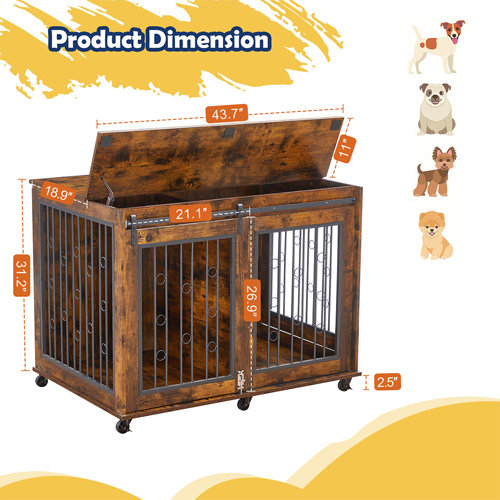 Tucker Murphy Pet™ Dog Crate on Wheels, 43" Large Dog Cage with ...
