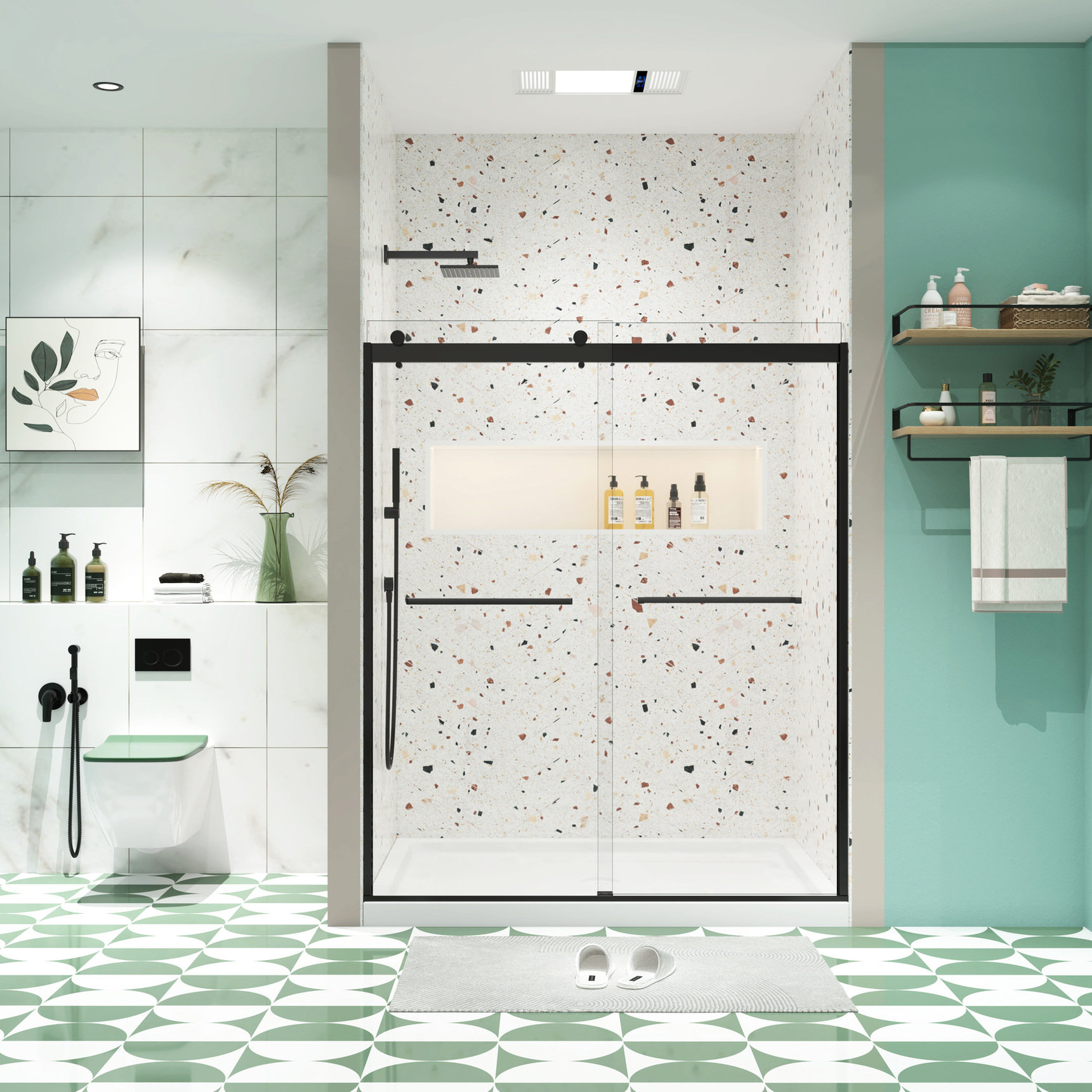 TUOXIN Bypass Shower Door With 5/16" Tempered Glass, Matted Black ...