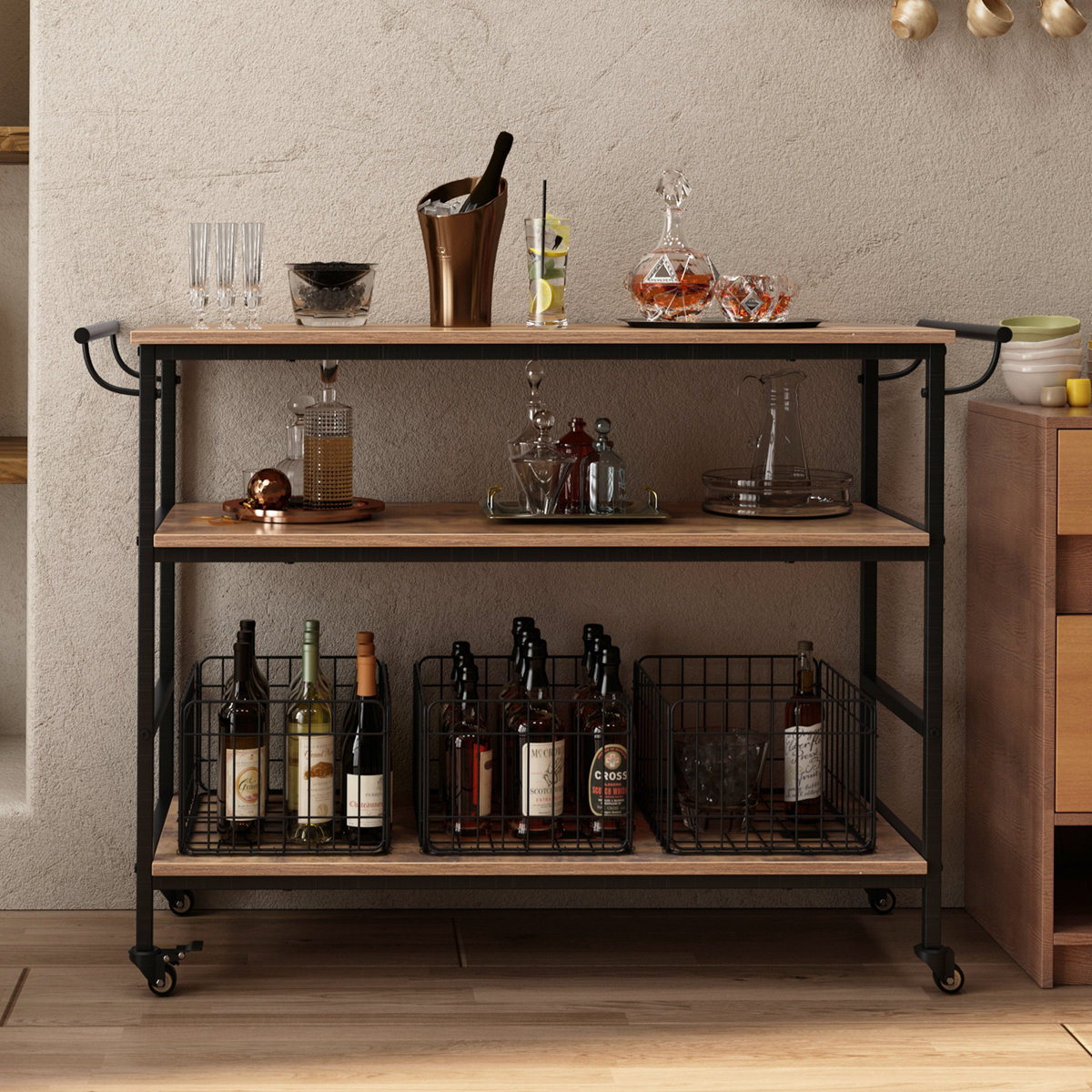 sogesfurniture 45.3'' Wide Bar Cart with Removable Serving Tray ...