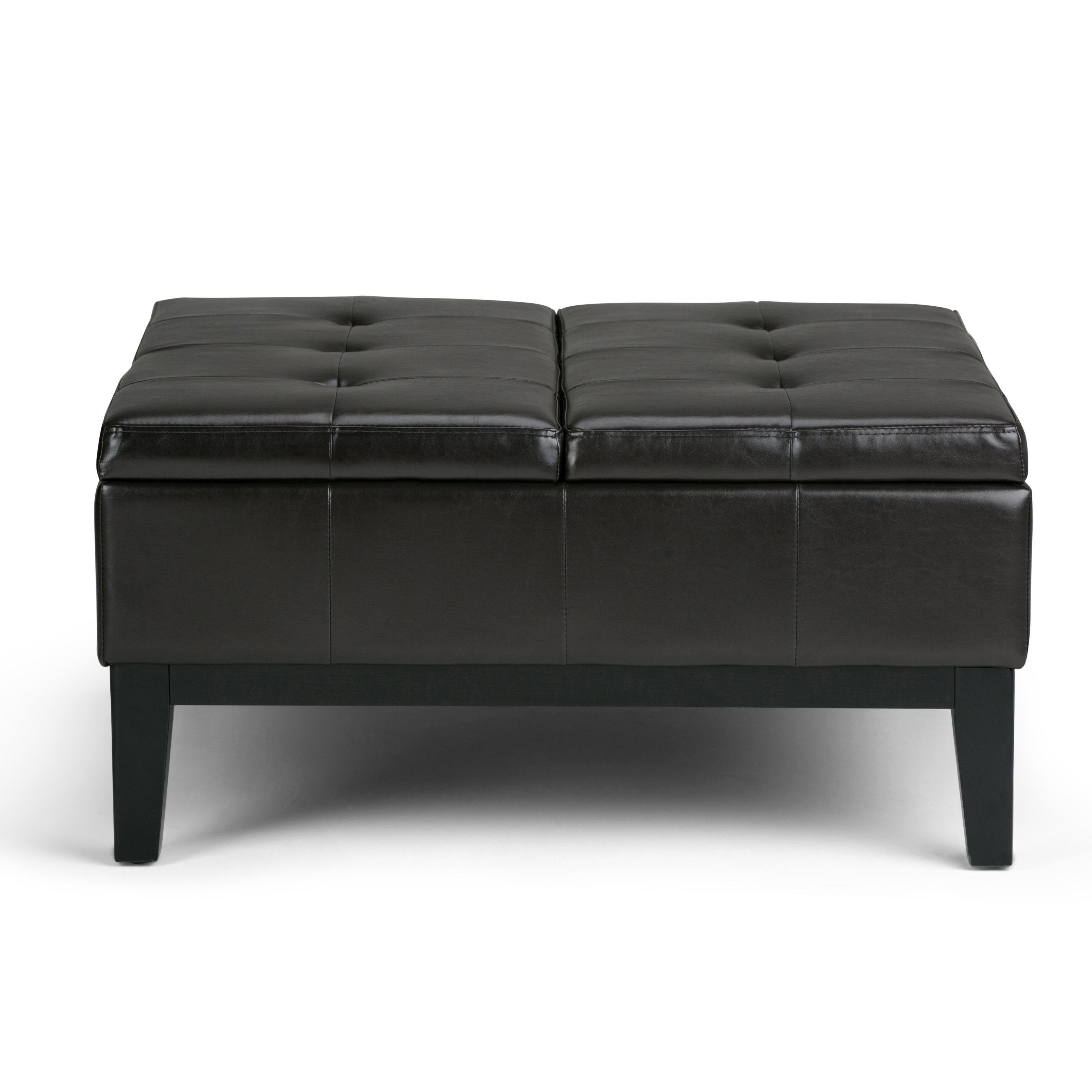 Simpli Home Dover 36"W Upholstered Square Coffee Table Storage Ottoman ...