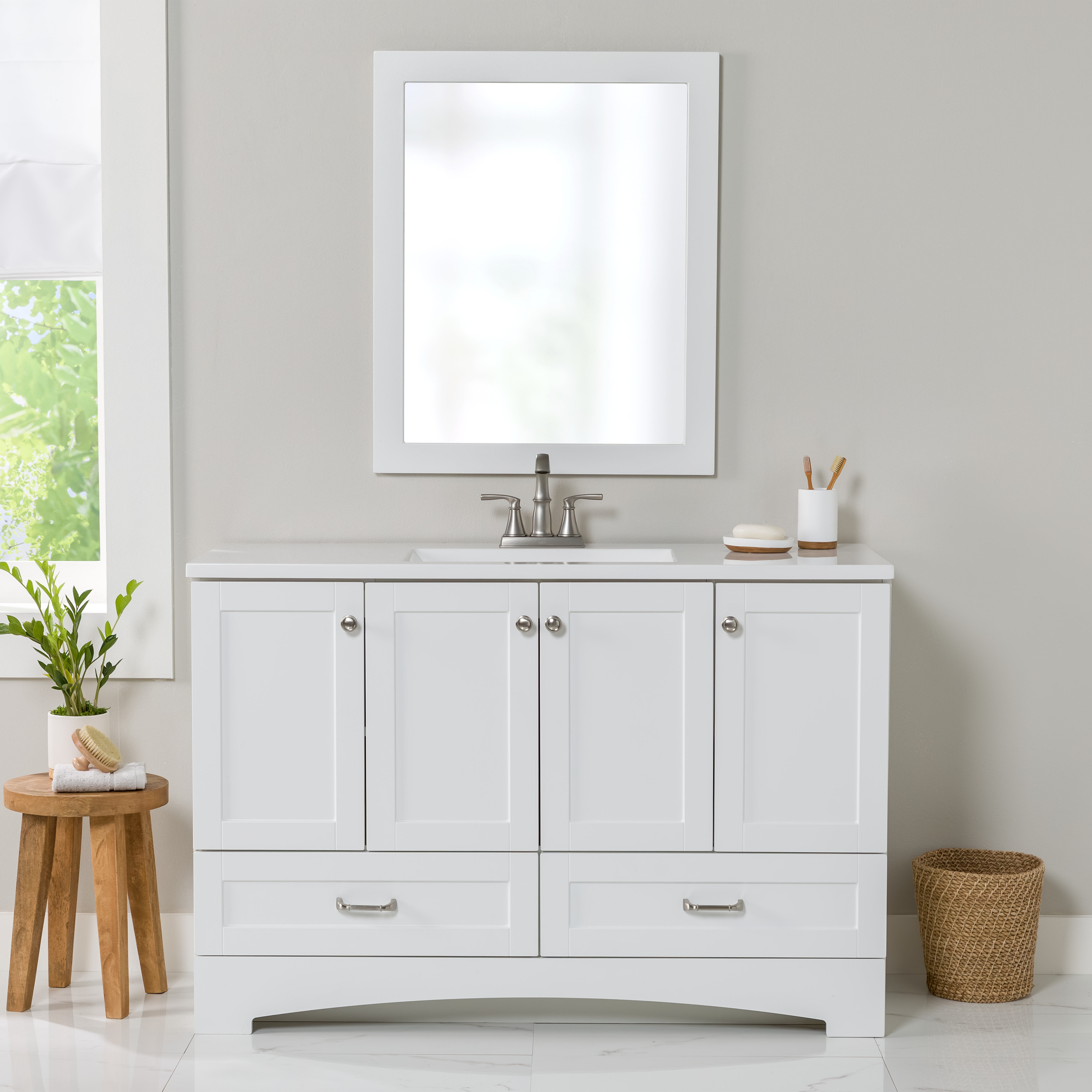 Spring Mill Cabinets Emlyn 48" Single Bathroom Vanity with 3 Cabinets ...