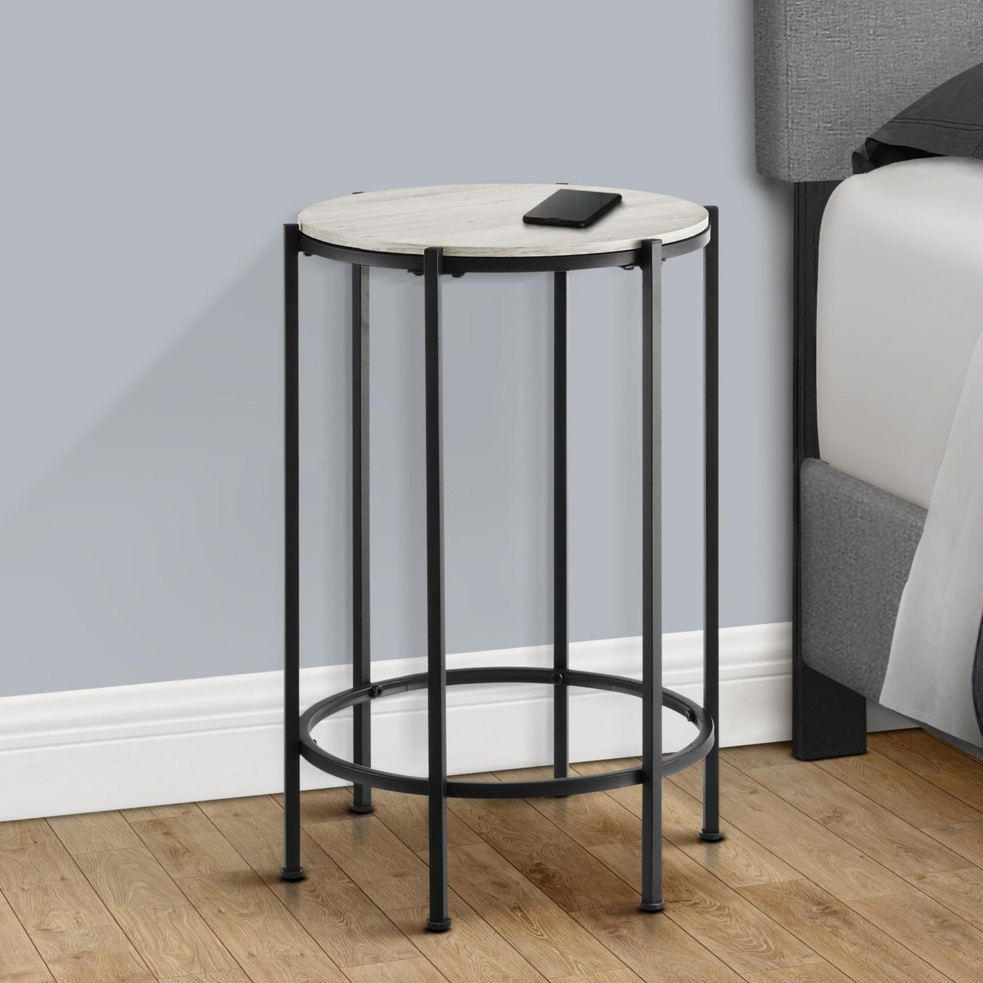 Ophelia & Co. Rustic Round End Table with Lamp - Washed Oak Laminate ...