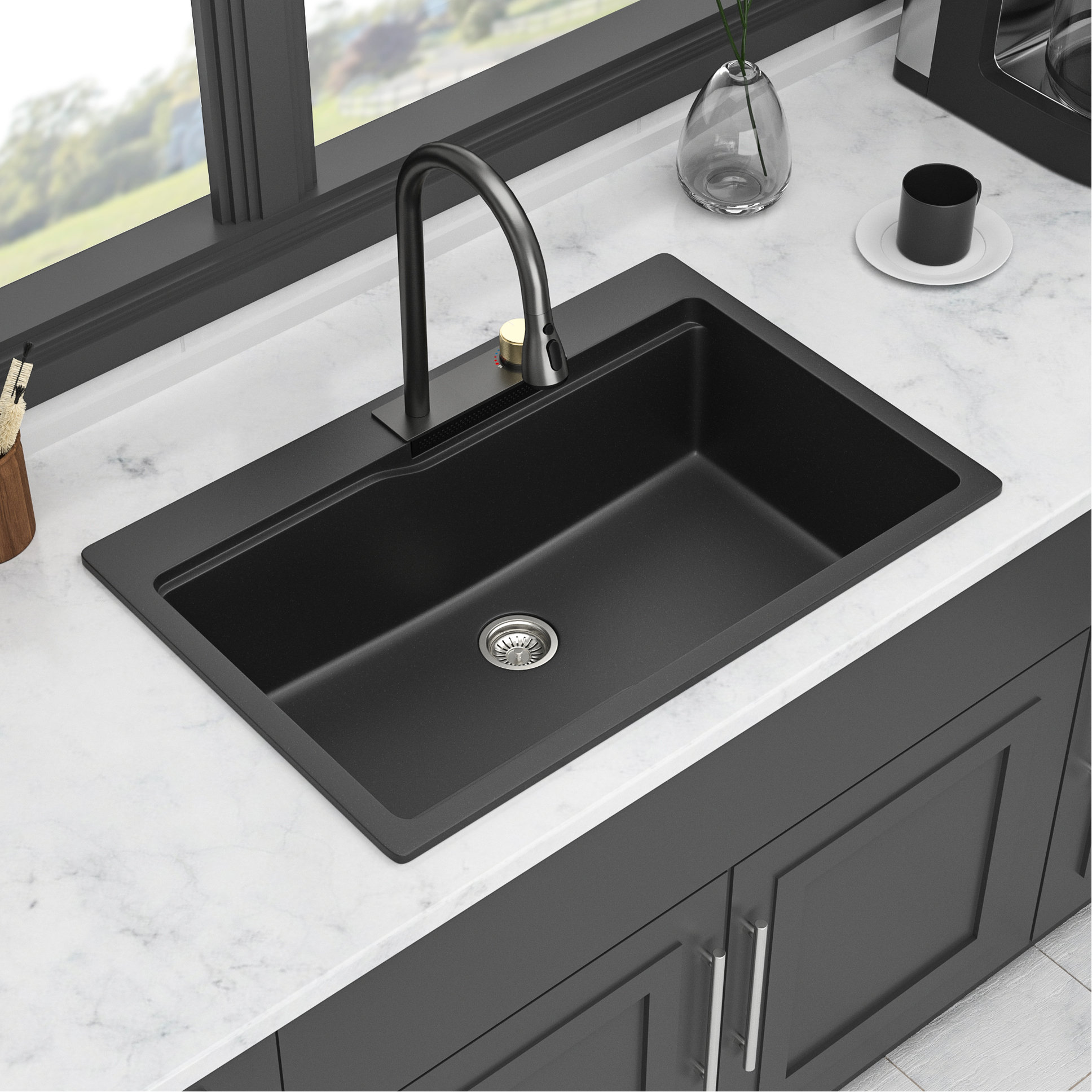 IntrospectiveIncline Drop In Black Quartz Sink 33X22", Workstation ...