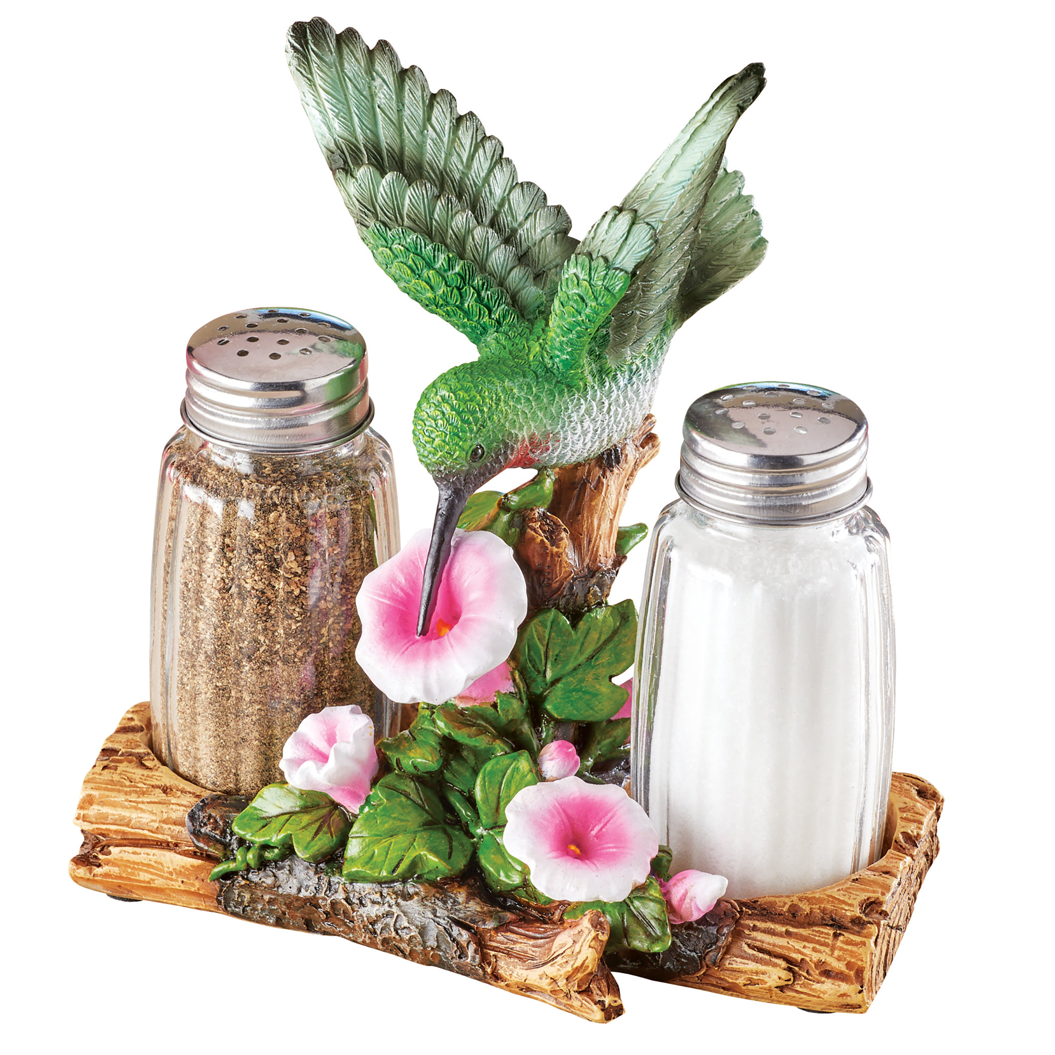 Winston Brands Hand-Painted Floral Hummingbird 3-Piece Salt & Pepper ...