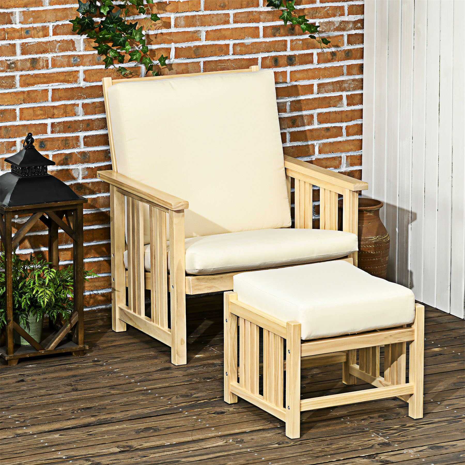 Ebern Designs 2 Piece Wood Outdoor Patio Chair with Ottoman - Wayfair ...