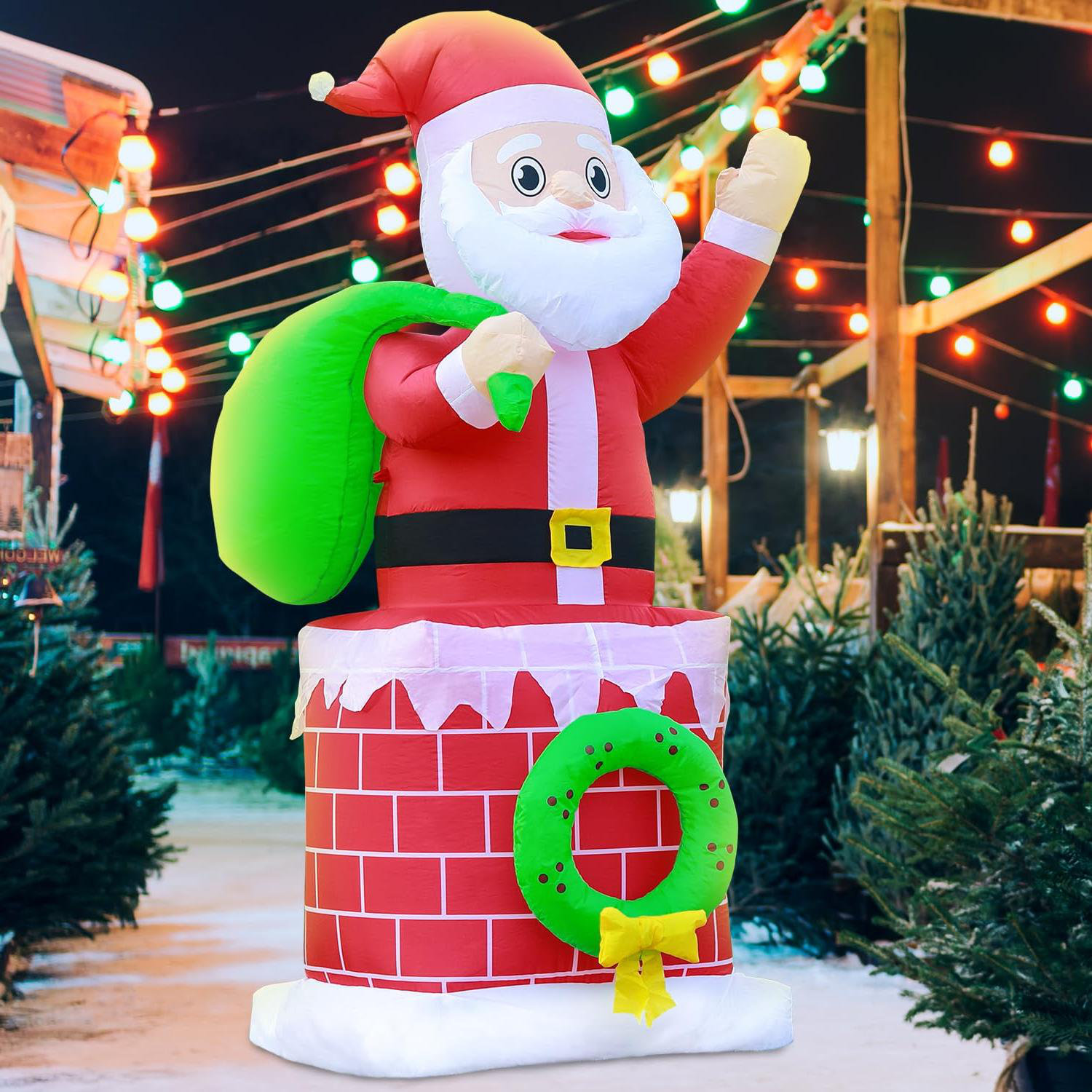 The Holiday Aisle® 6FT Chimney Santa Claus Inflatable with LED Lights ...
