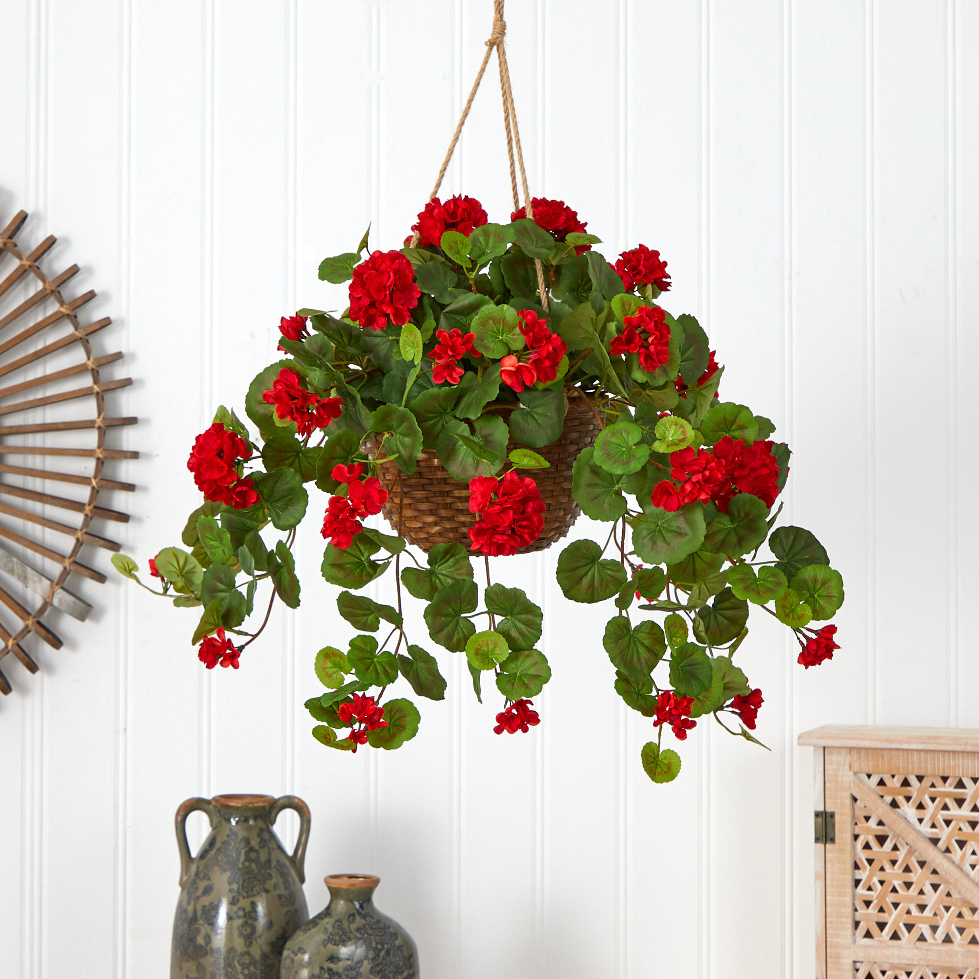 Red Barrel Studio® Red Silk Geranium Hanging Plant in Basket & Reviews ...