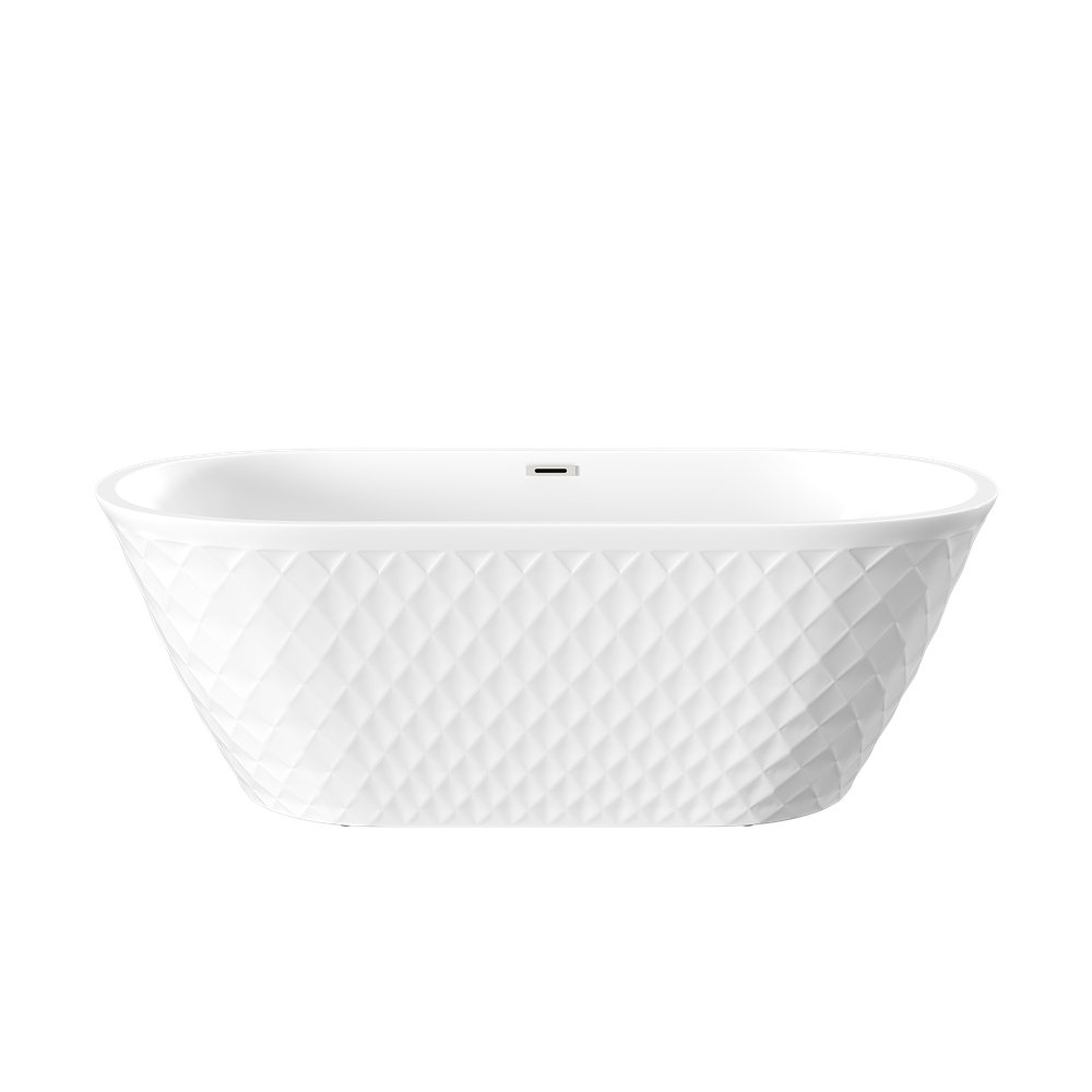 Tandoori 67'' acrylic freestanding bathtub with unique diamond pattern design: spacious oval ...