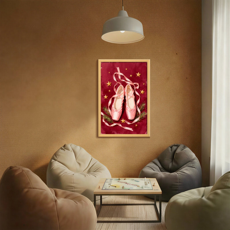 Everly Quinn Christmas Pink Ballet Shoes With Stars And Pine Branches ...