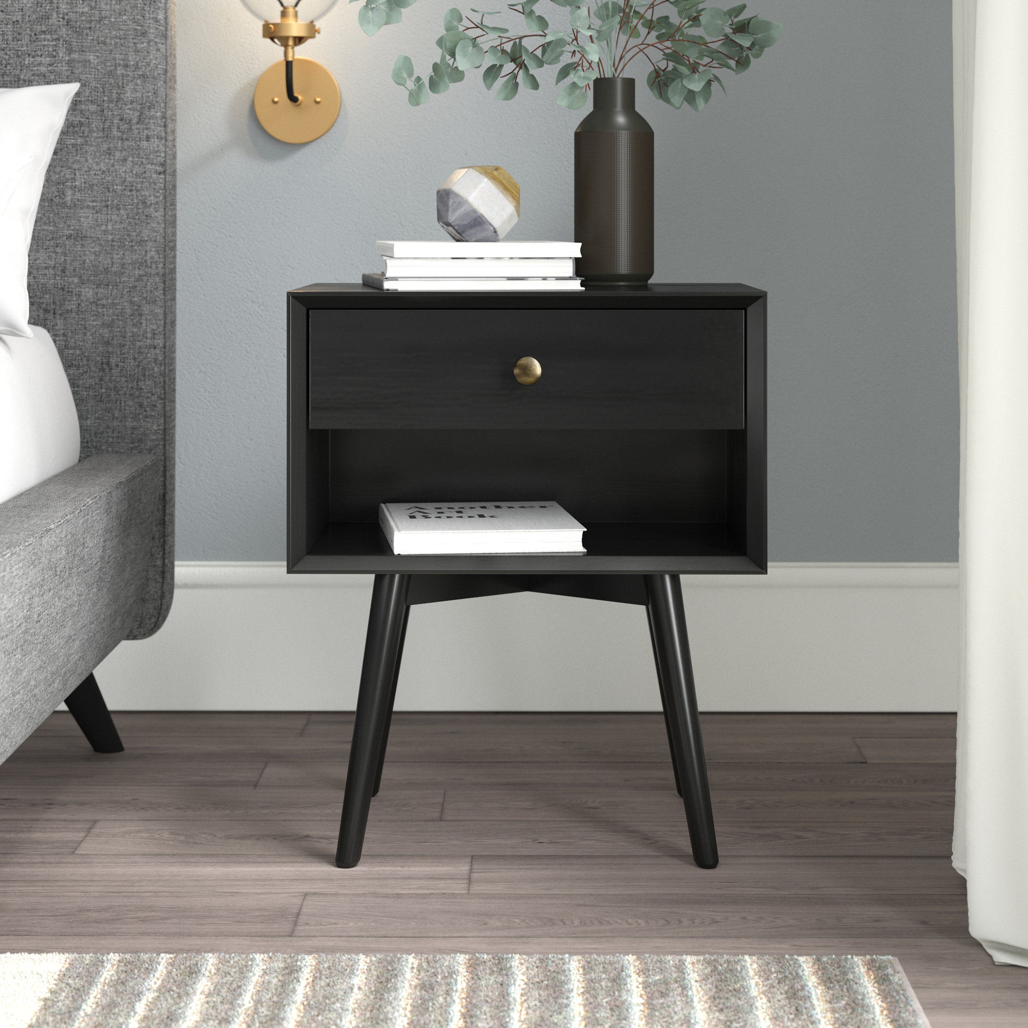 Wade Logan® Akshan Mid-Century Modern 1-Drawer Solid Wood Nightstands ...
