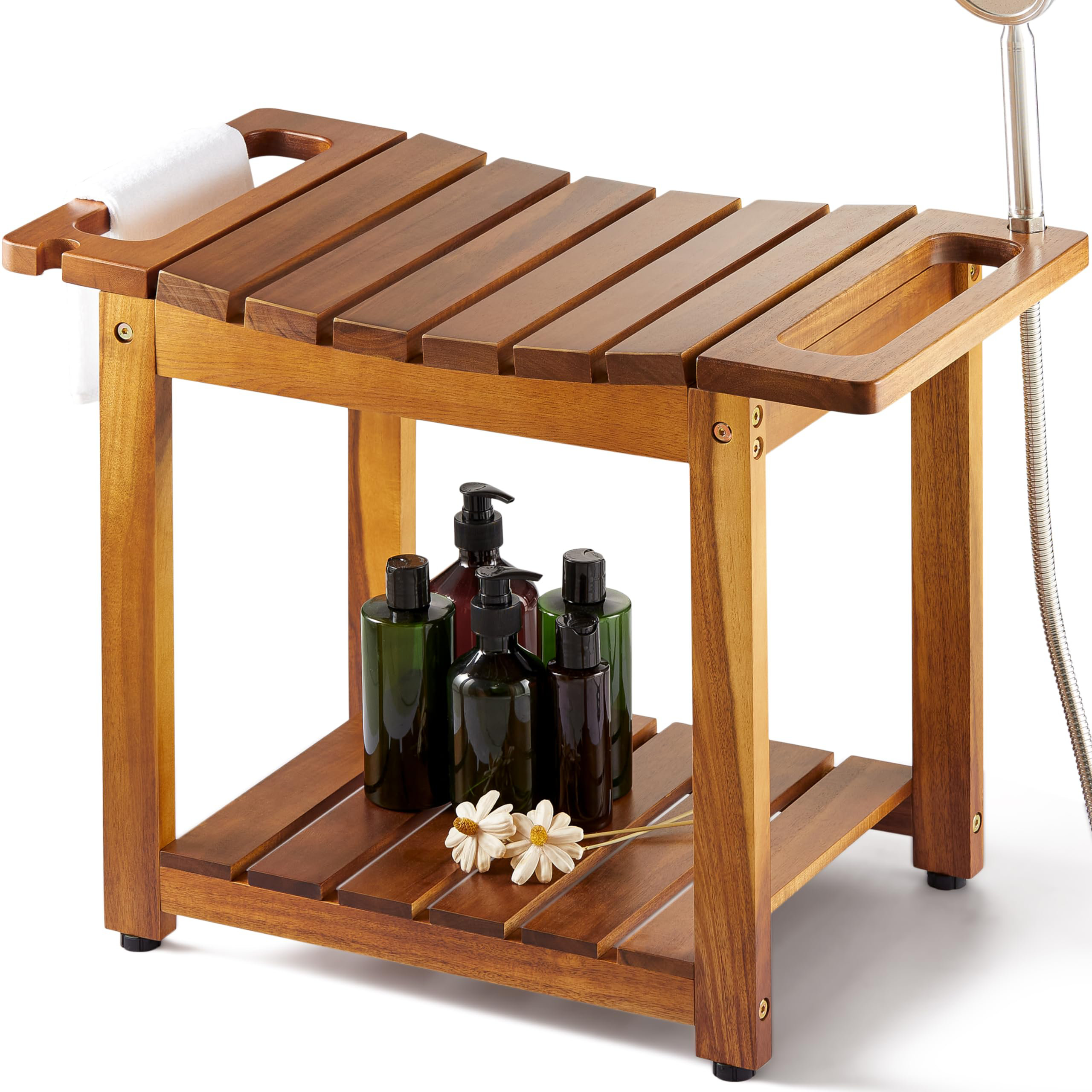 Red Barrel Studio® Banc de douche avec tablette de rangement, bancs de ...