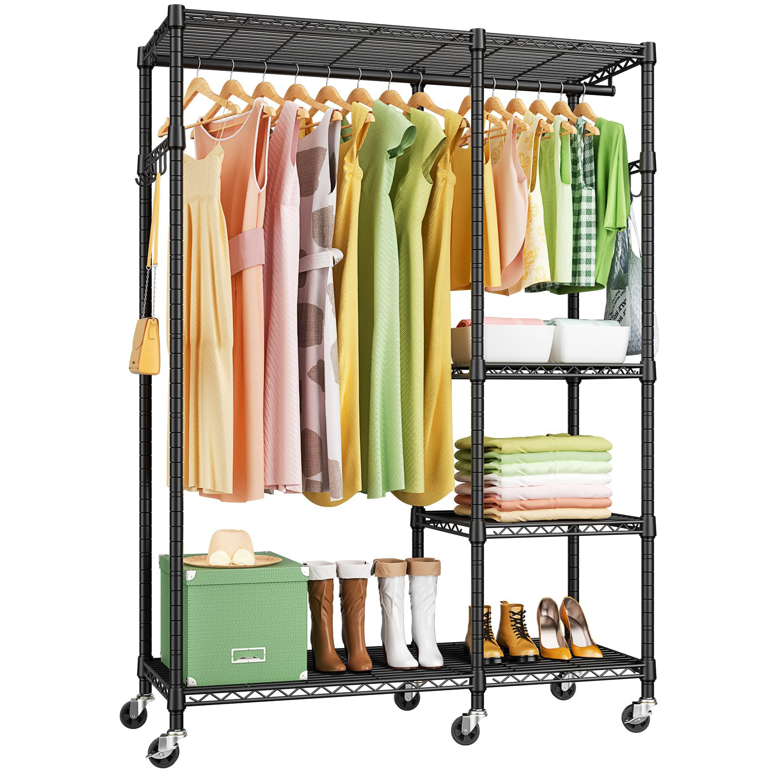 XMVJHOME F4R Heavy Duty Garment Rack With Lockable Wheels, Adjustable ...