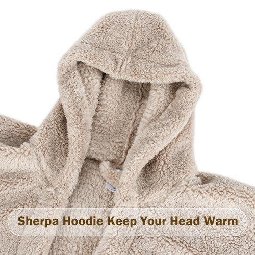 Catalonia Wearable Blanket, Cozy Loungewear Pocketed Sherpa Cape Wrap ...