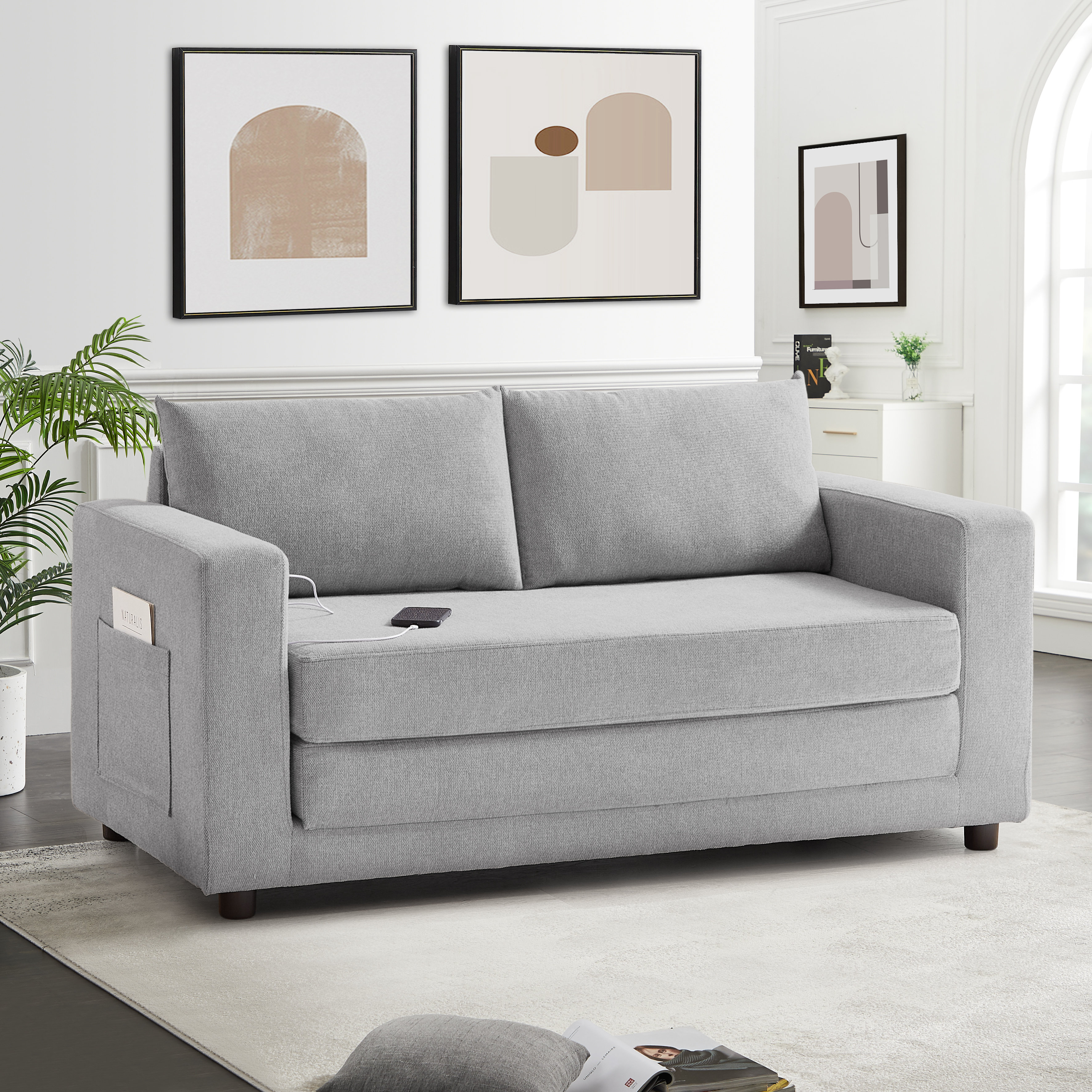 Ebern Designs Sanad 56.69'' Sleeper Loveseat Sofa Bed with USB Charger ...