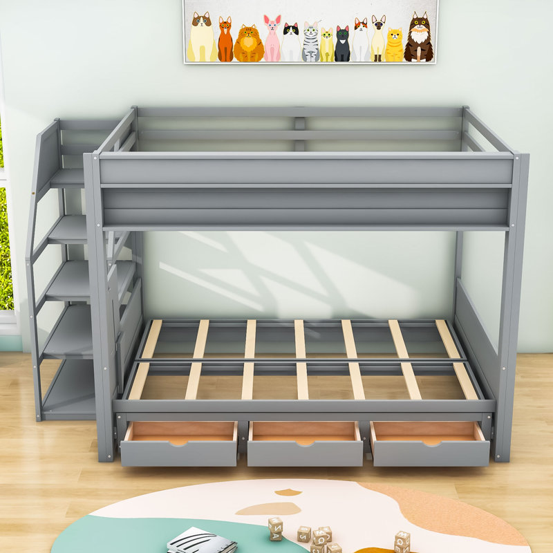Harriet Bee Dalvey Kids Full Over Full 3 Drawers Convertible Futon Bunk ...