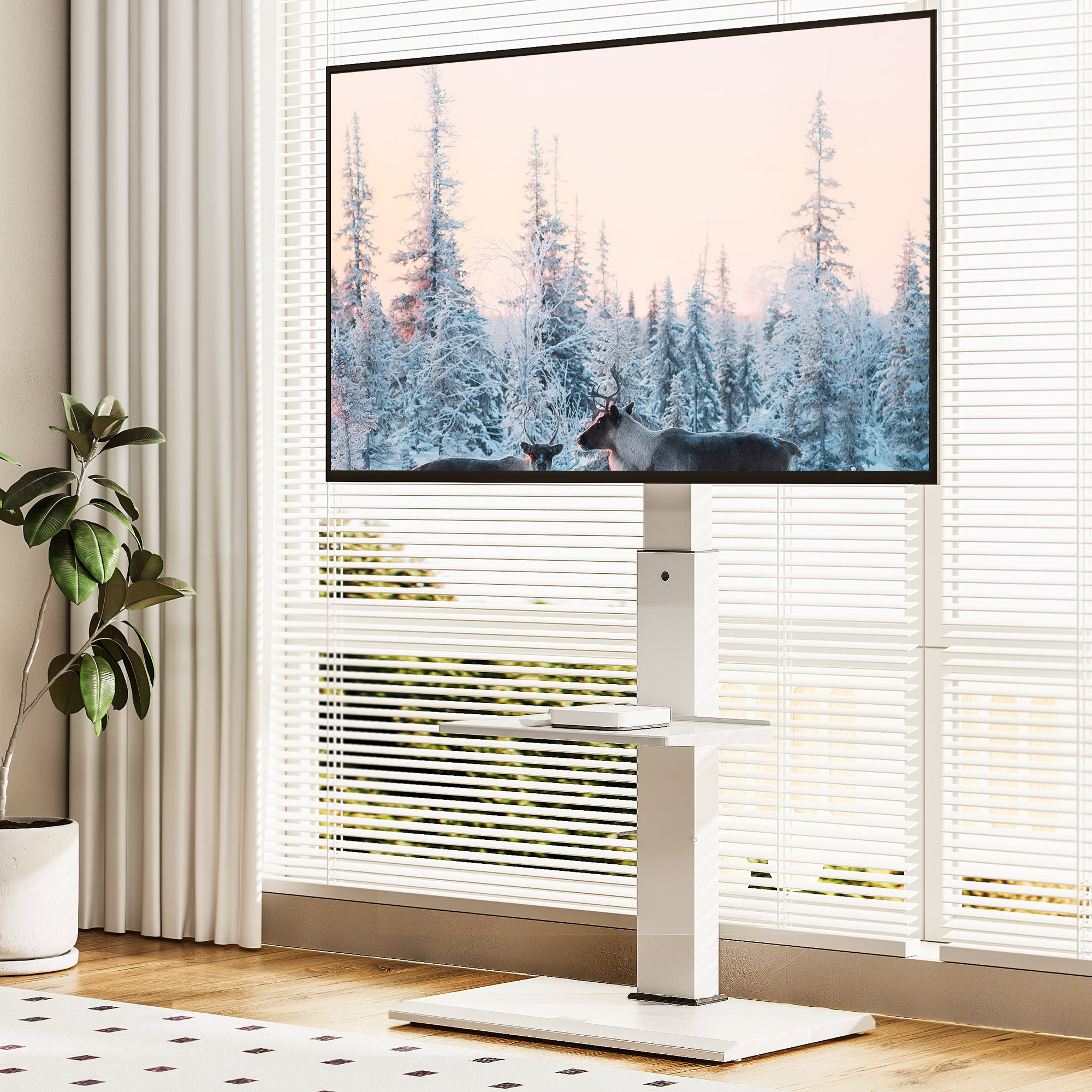 Ebern Designs Universal Swivel Floor TV Stand TV Mount with Iron Base ...